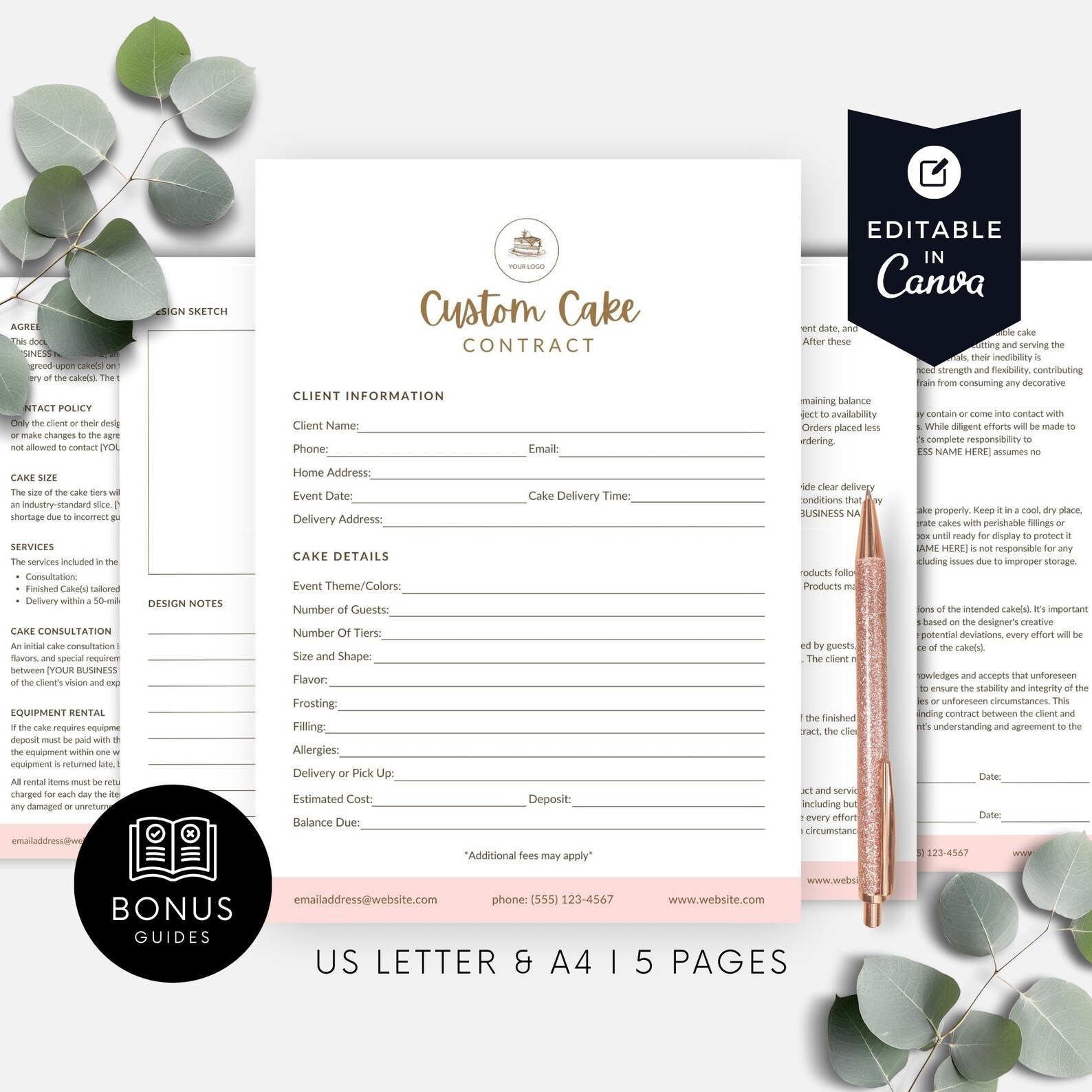Cake Contract Template, Editable Custom Cake Agreement, Bakery Policy ...