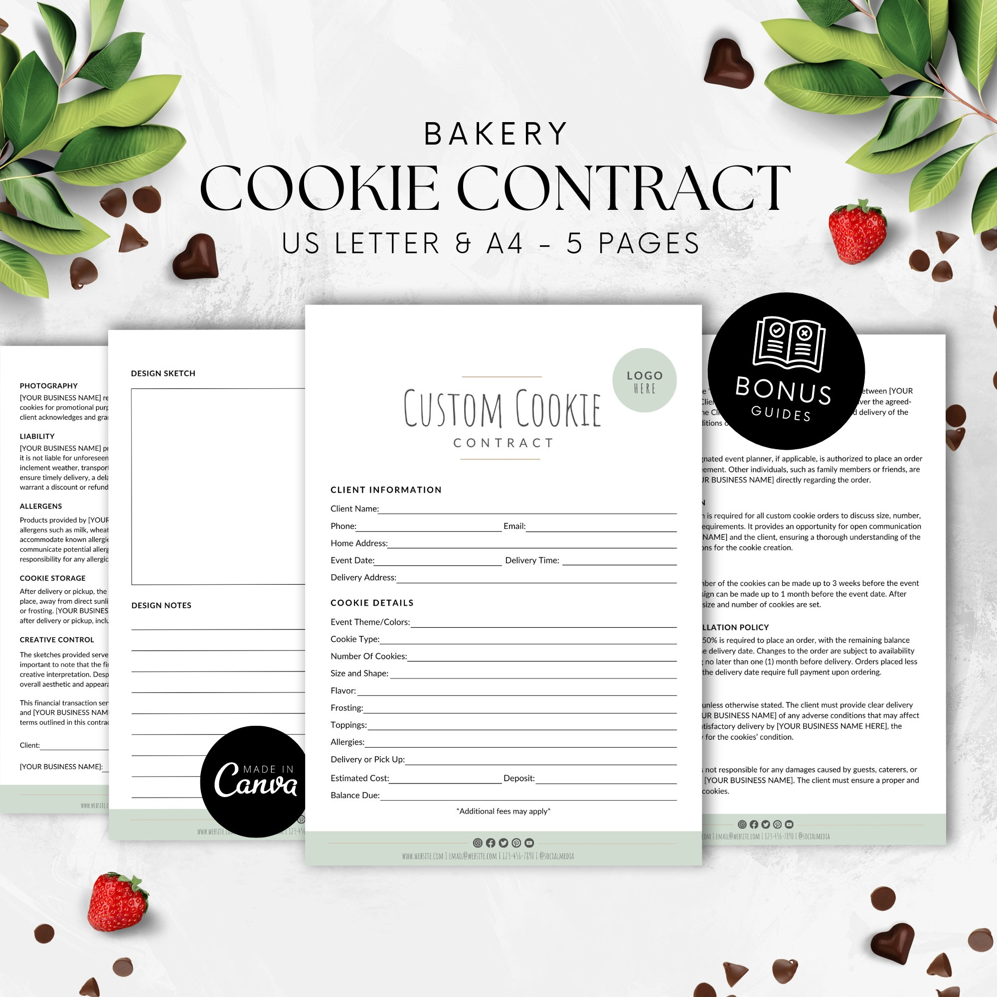Editable Cookie Contract Template, Printable Bakery Biscuit Agreement ...