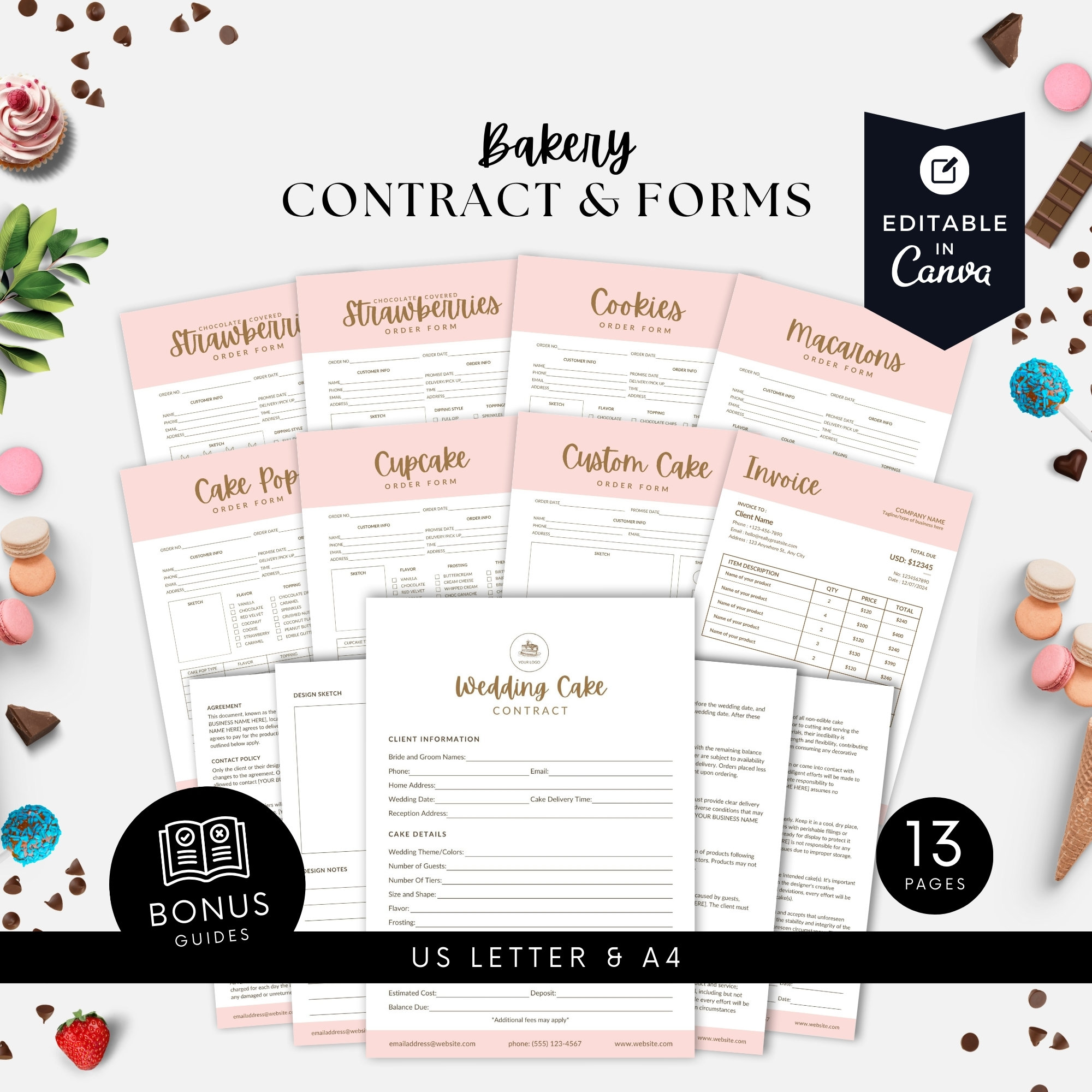 Bakery Forms Bundle, Wedding Cake Contract Template, Editable Cake ...