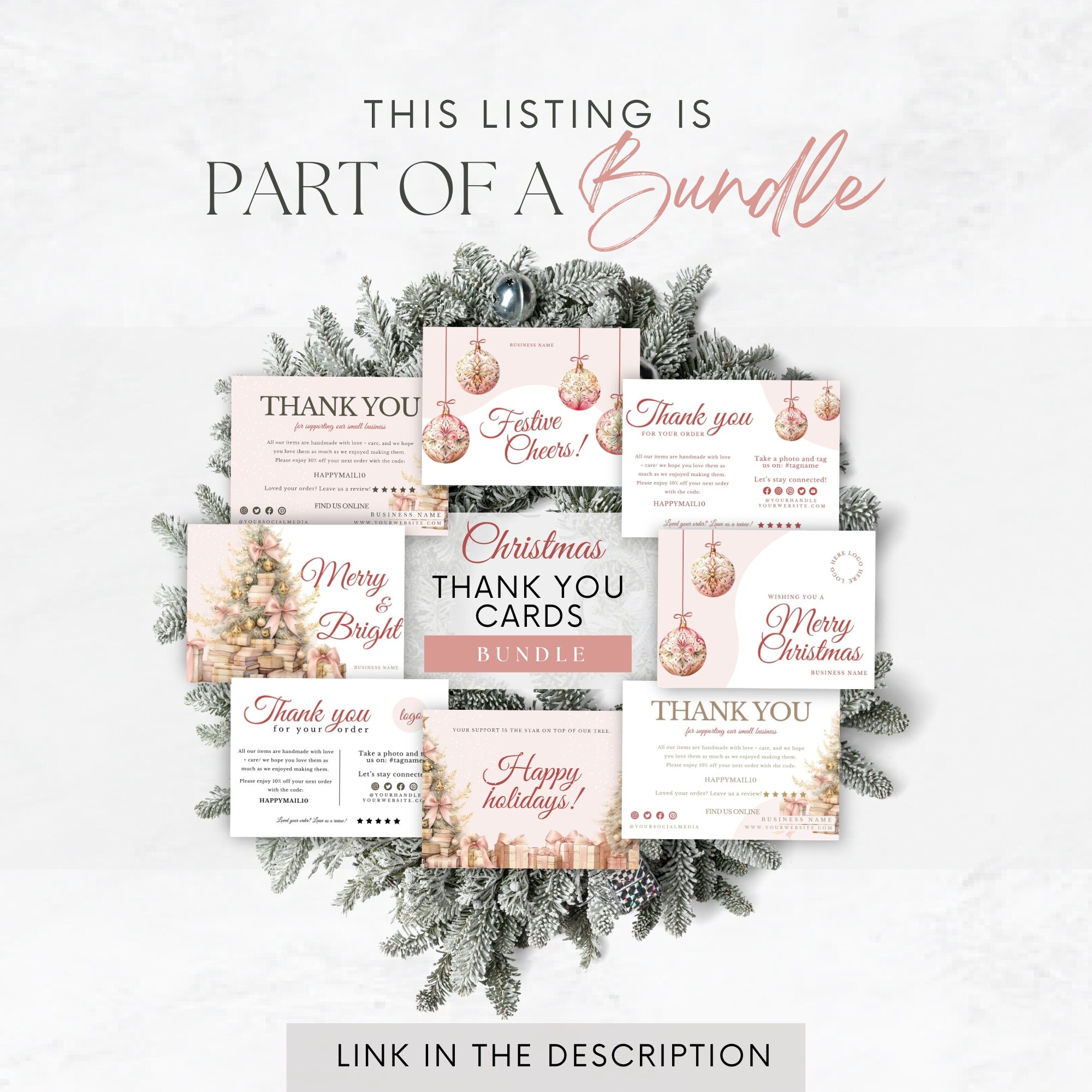 Pink Christmas Thank You Card Small Business Editable Canva Template ...