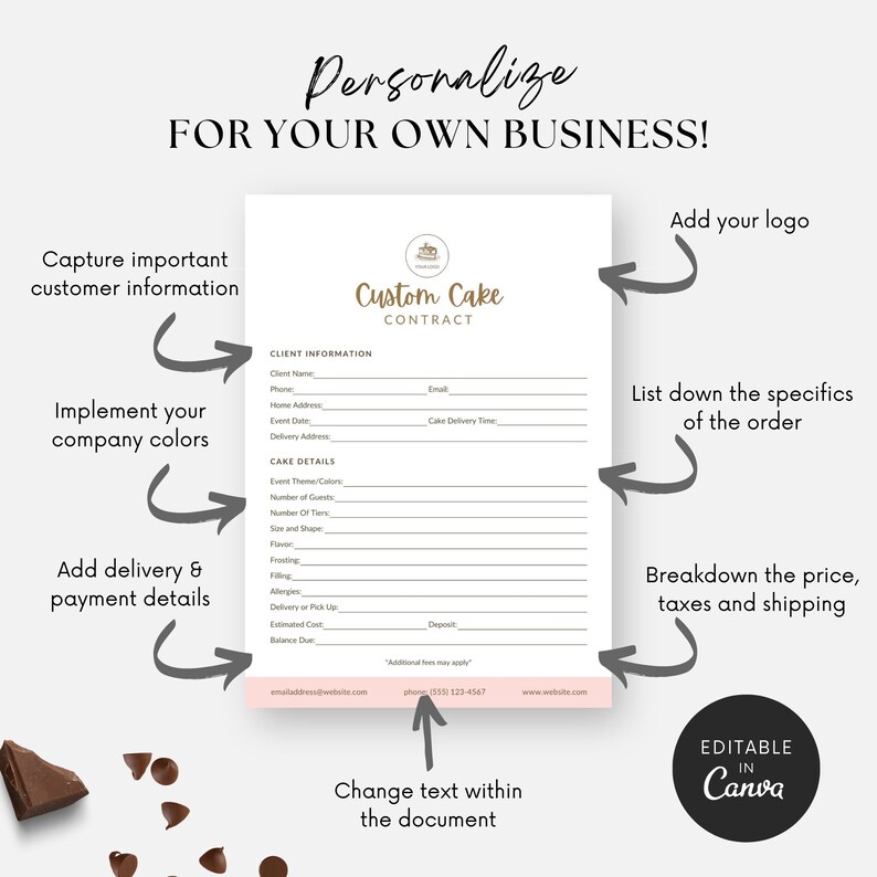 Cake Contract Template, Editable Custom Cake Agreement, Bakery Policy ...