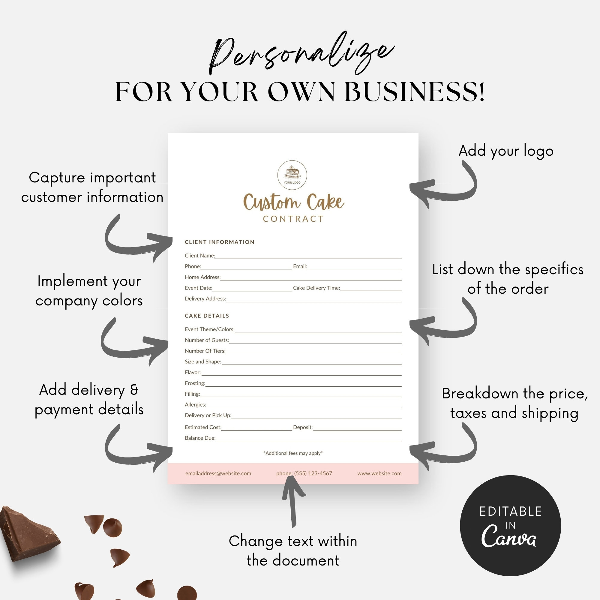 Cake Contract Template, Editable Custom Cake Agreement, Bakery Policy ...