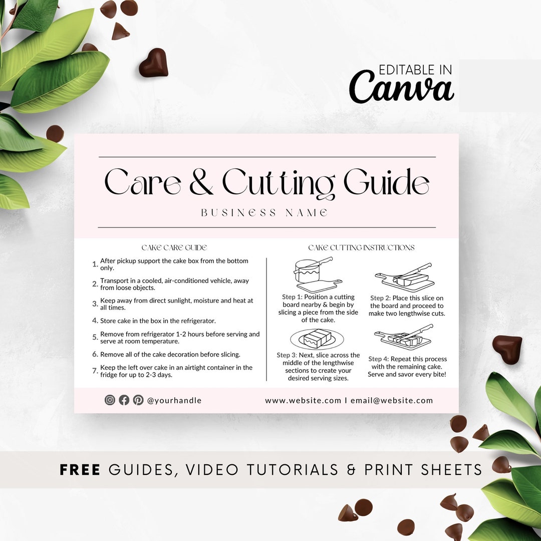 Cake Care and Cutting Guide Card, Printable Serving Instructions ...