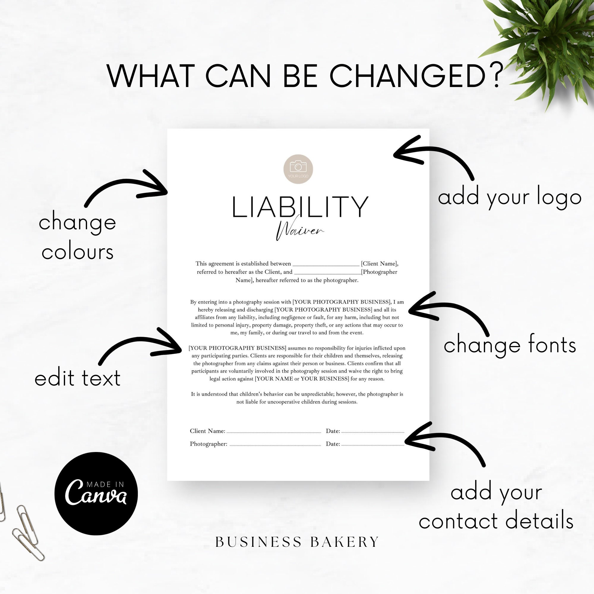 Legal Liability Waiver Template for Photographers Waiver and Release ...