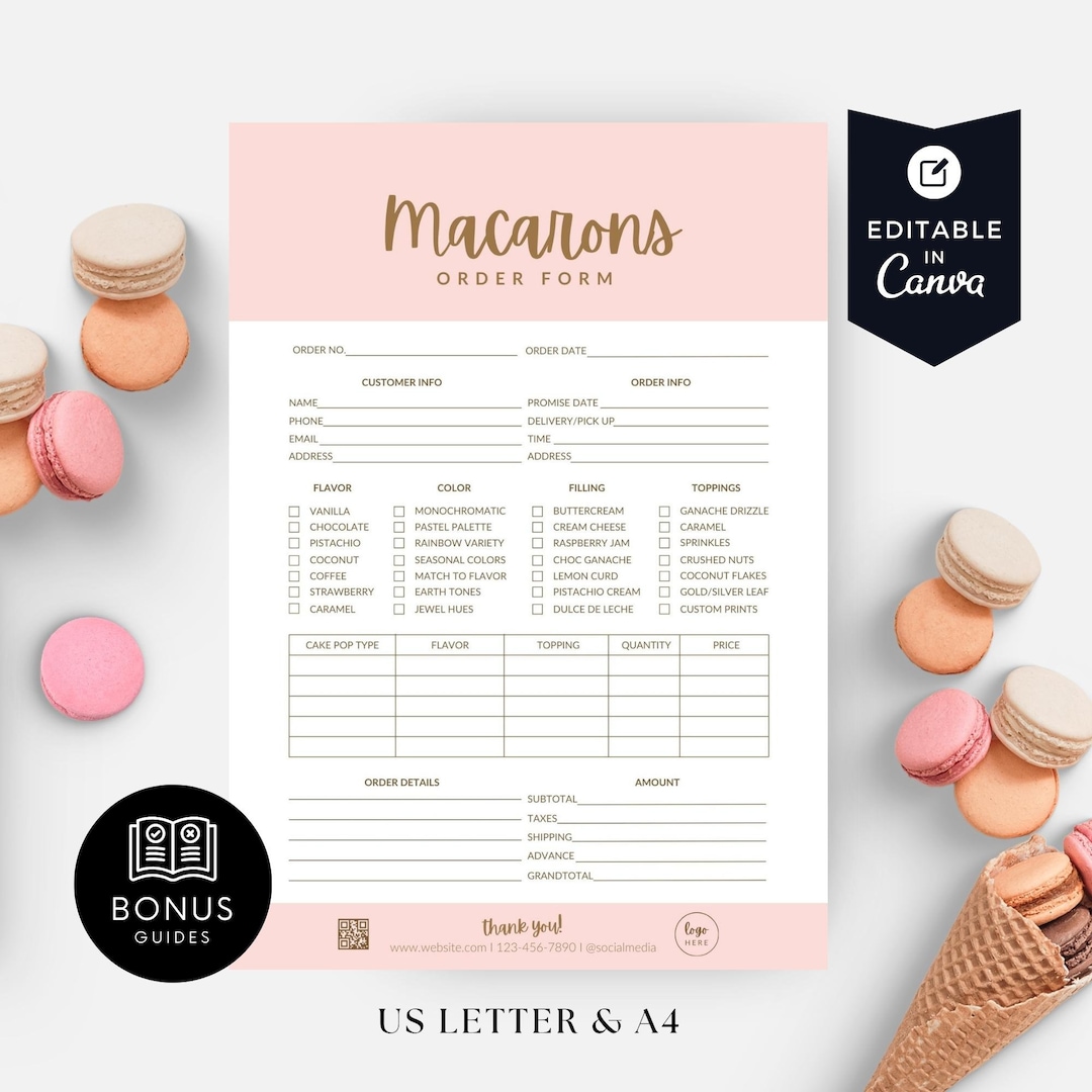 Macarons Order Sheet Template, Home Bakery Order Form Editable Canva ...