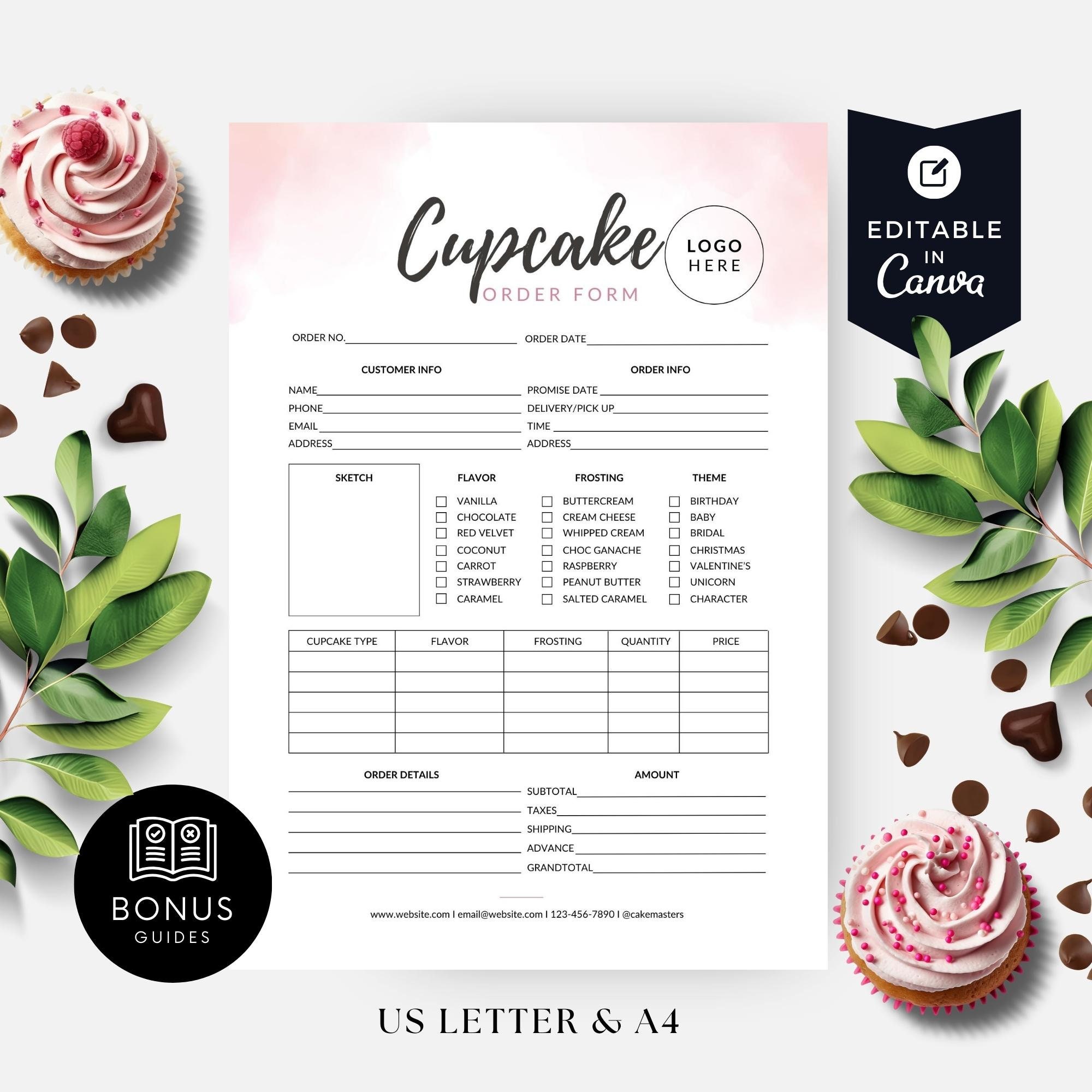 Cupcake Order Forms Editable in Canva, Muffin Template Printable Bakery ...