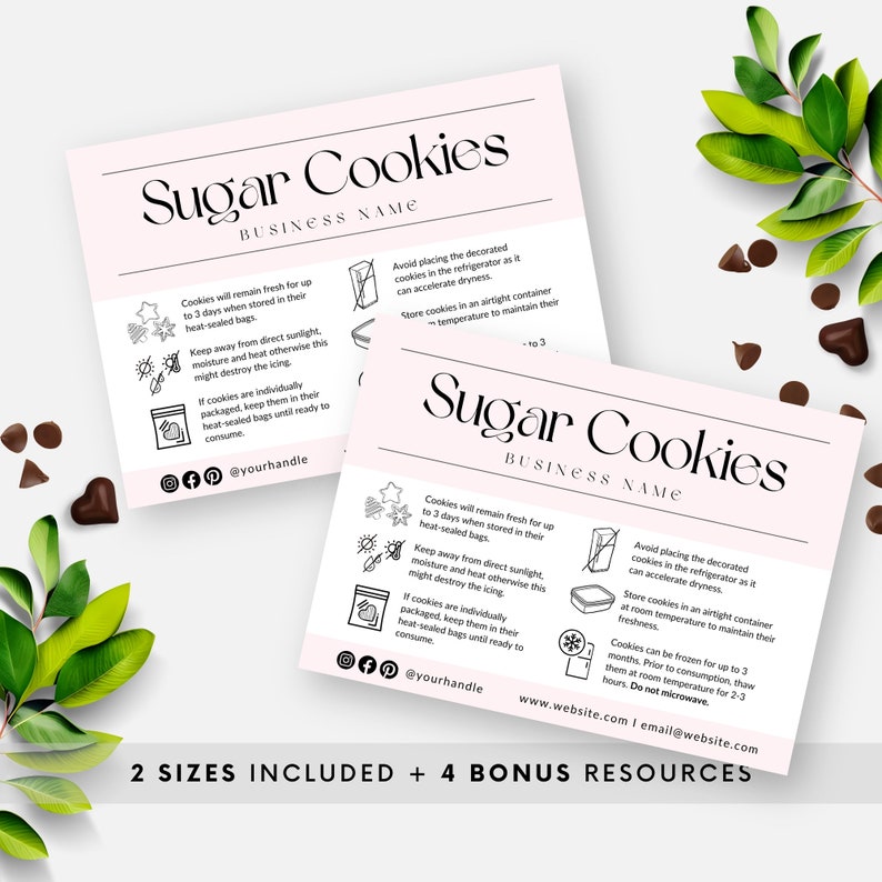 Pink Sugar Cookie Care Card Template, Decorated Cookies Care ...
