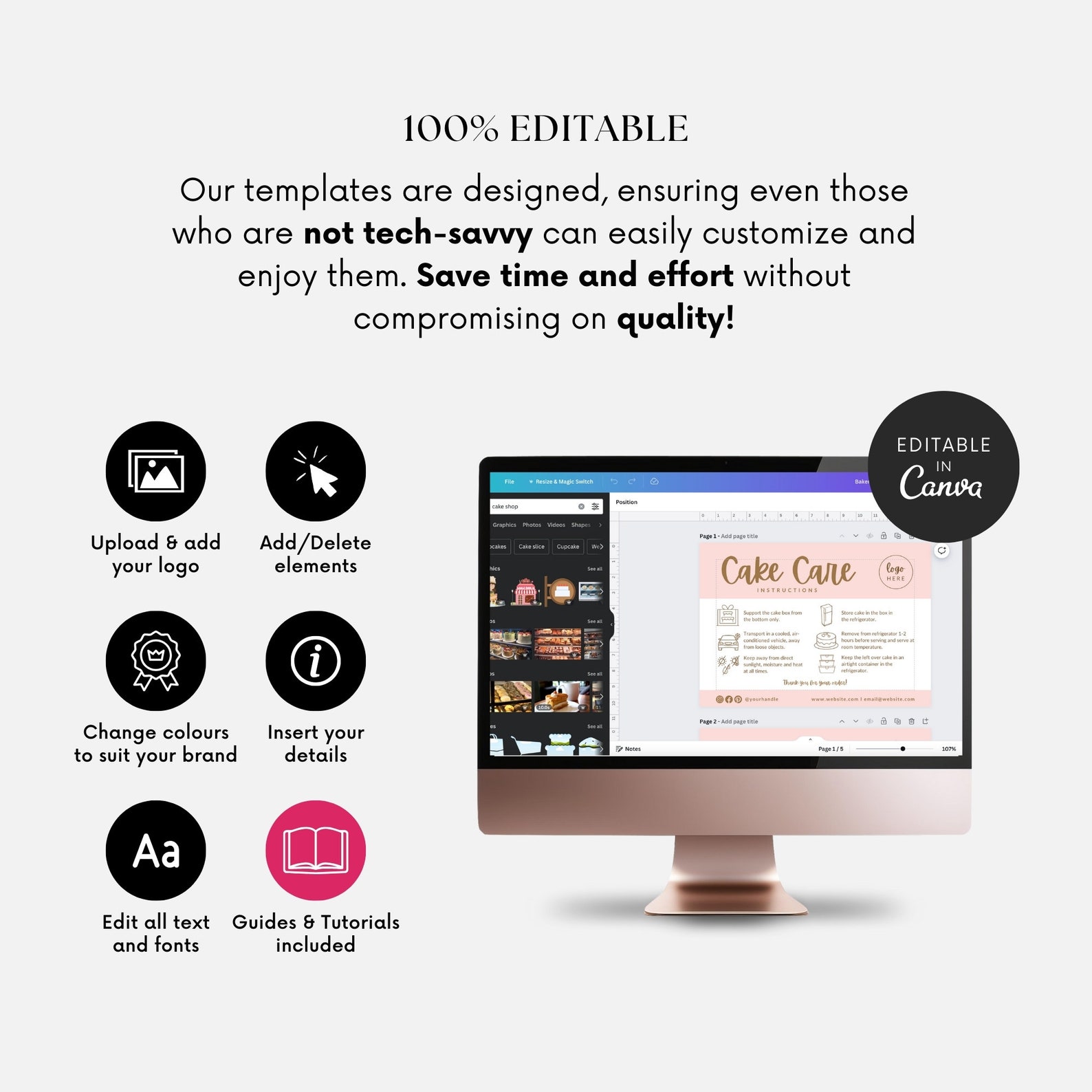 Retro Cake Pop Care Instruction Template, Printable Care Guide for Cake ...