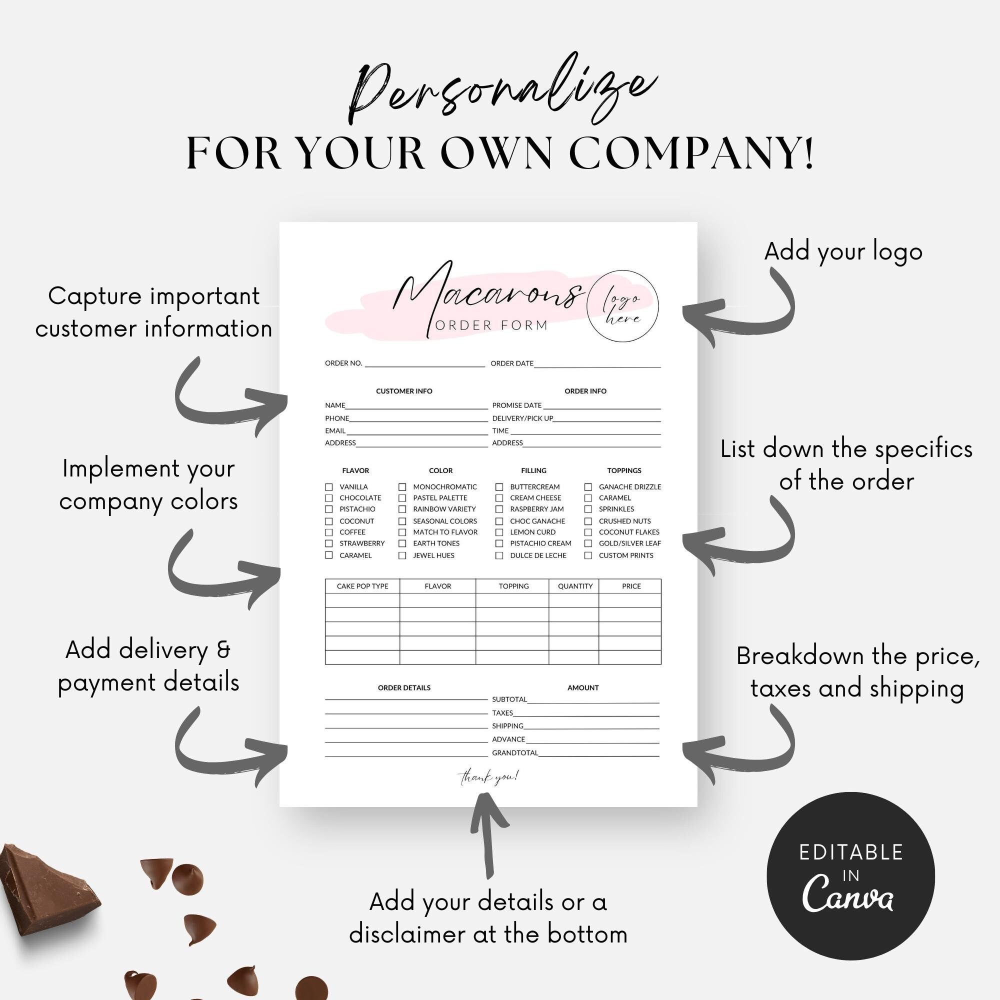 Macarons Order Sheet Template, Home Bakery Order Form Editable Canva ...
