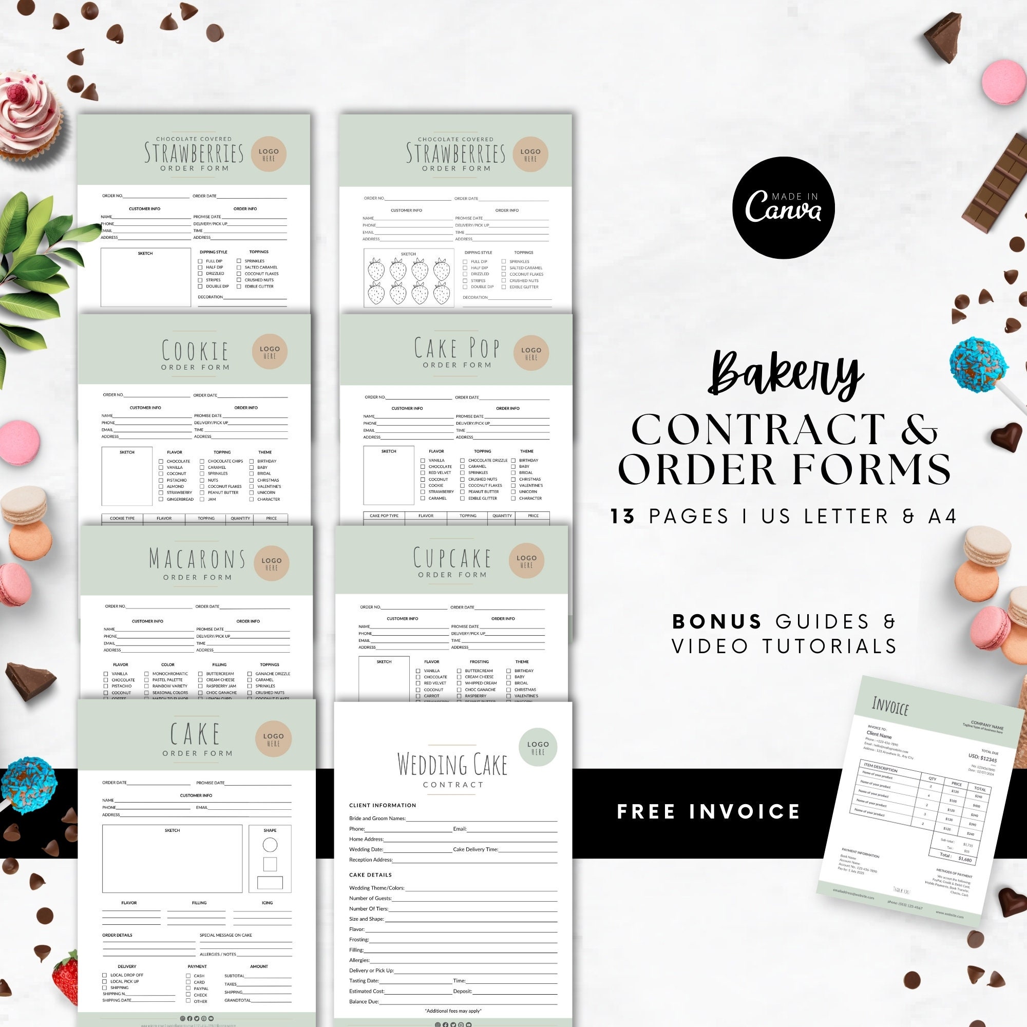 Boho Wedding Cake Contract Template and Bakery Form Bundle, Editable ...