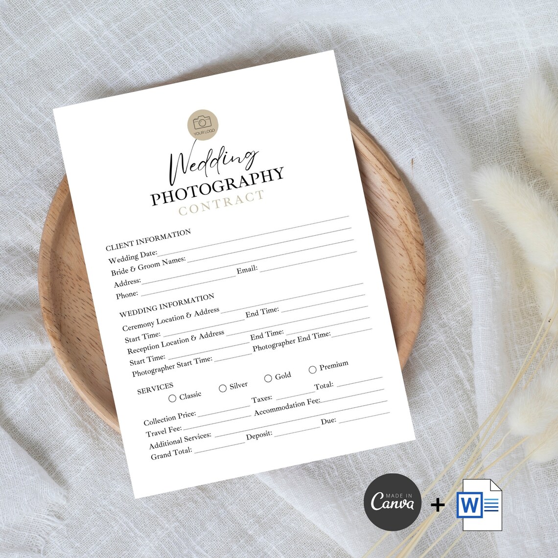 Wedding Photography Contract Canva Template, Printable Wedding Forms ...