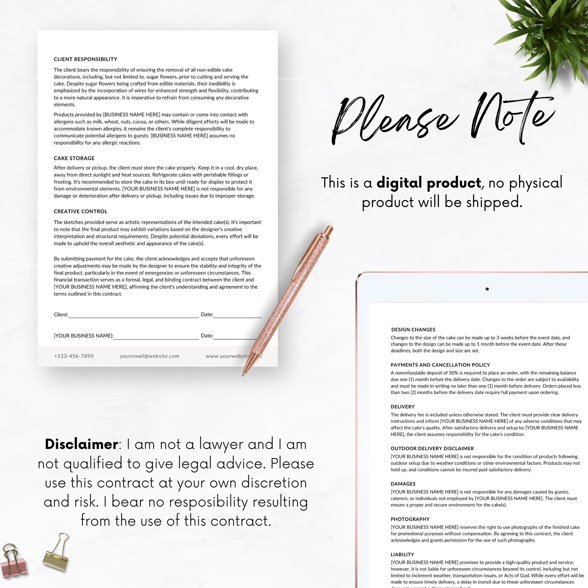 Cake Order Contract Template, Editable Custom Cake Agreement, Bakery ...