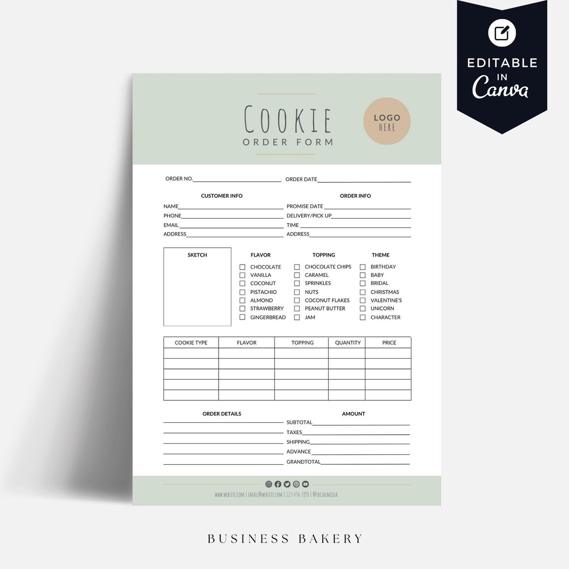 Pastel Cookie Order Form Editable Canva Template, Custom Biscuit ...
