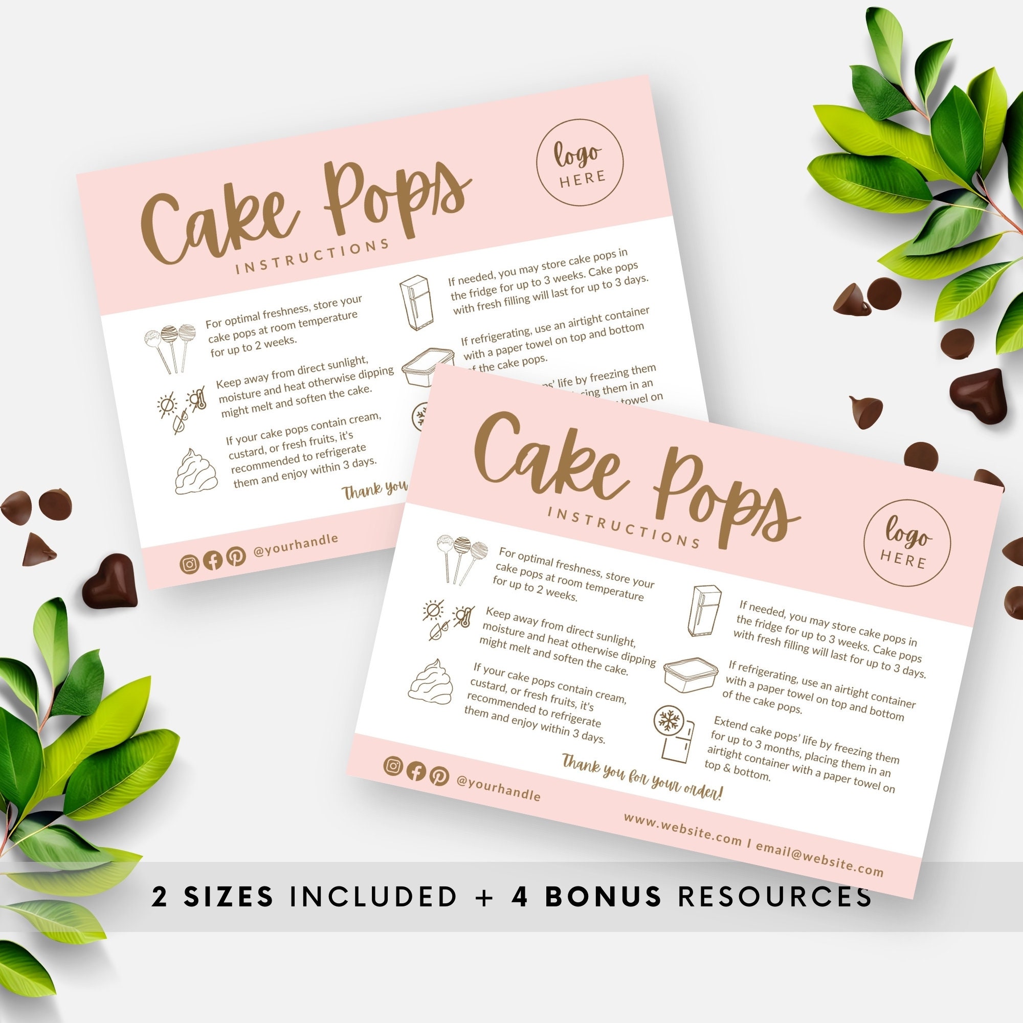 Retro Cake Pop Care Instruction Template, Printable Care Guide for Cake ...