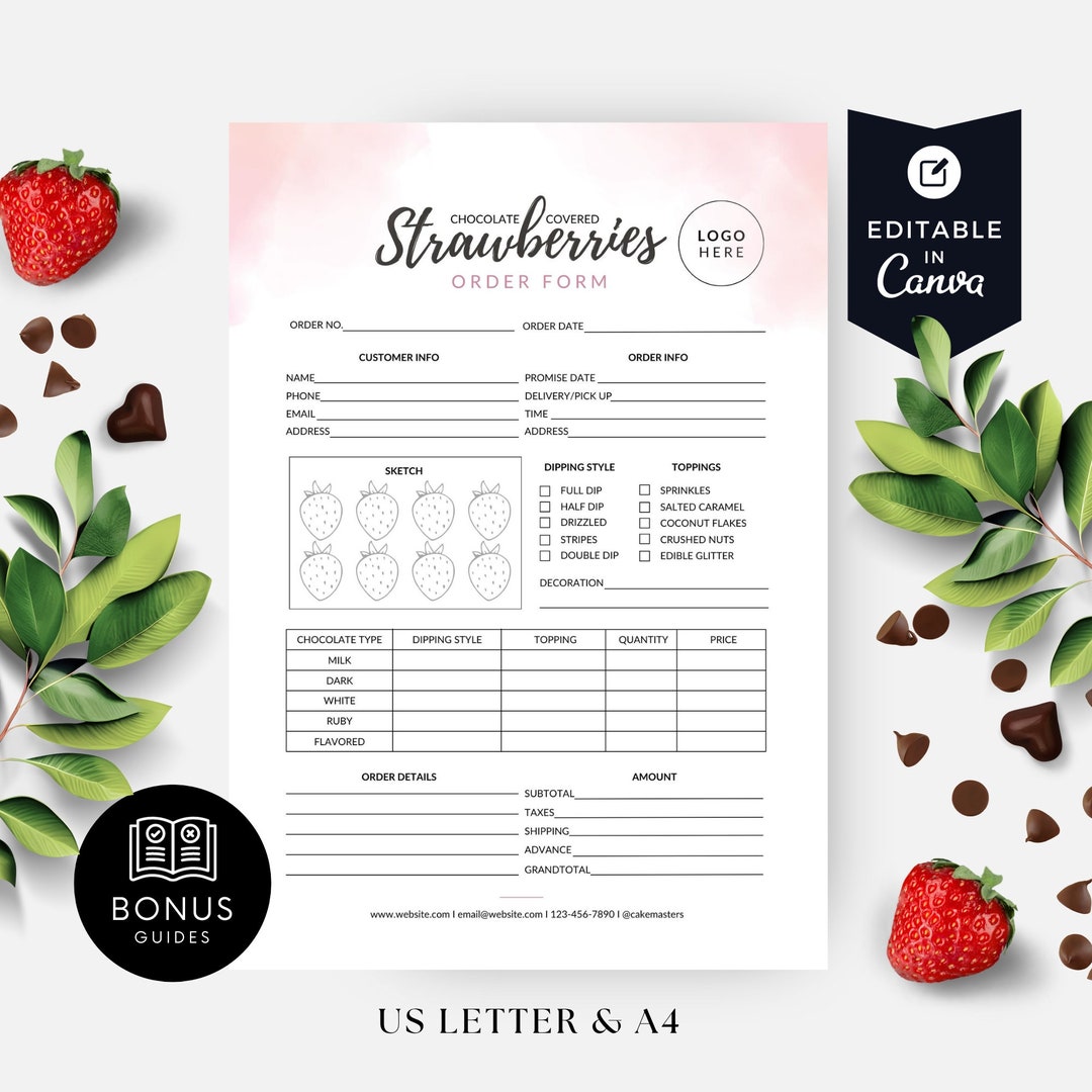 Chocolate Strawberries Order Form Template, Choc Dipped Strawberry ...