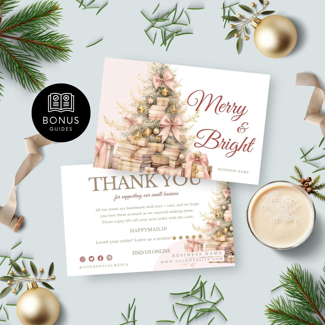 Pink Christmas Thank You Card Small Business Editable Canva Template ...
