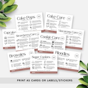 Minimalist Bakery Care Cards, Cake Care Instructions Card, Home Bakery ...