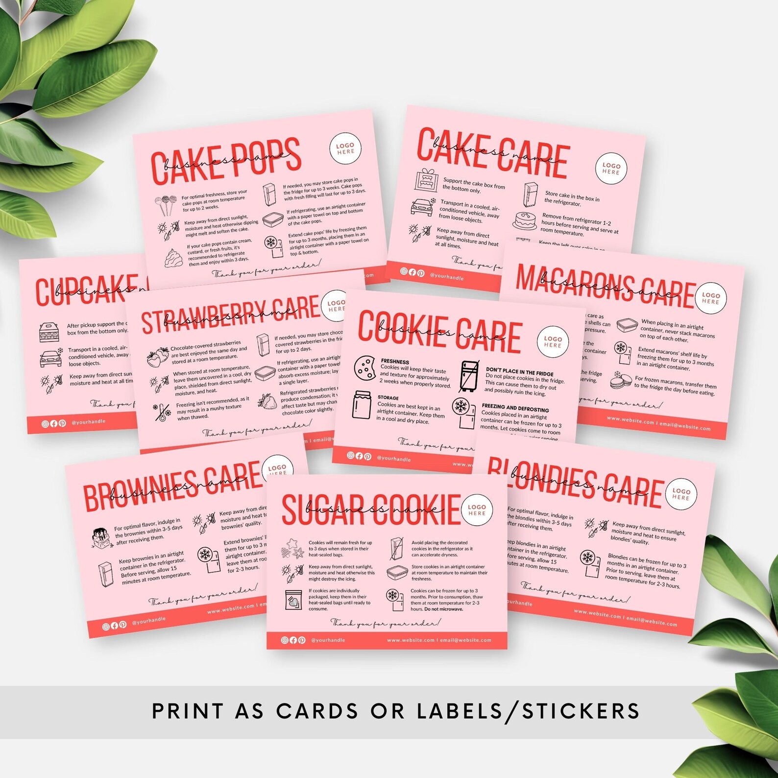 Bakery Care Cards, Cake Care Instructions Card, Home Bakery Templates ...