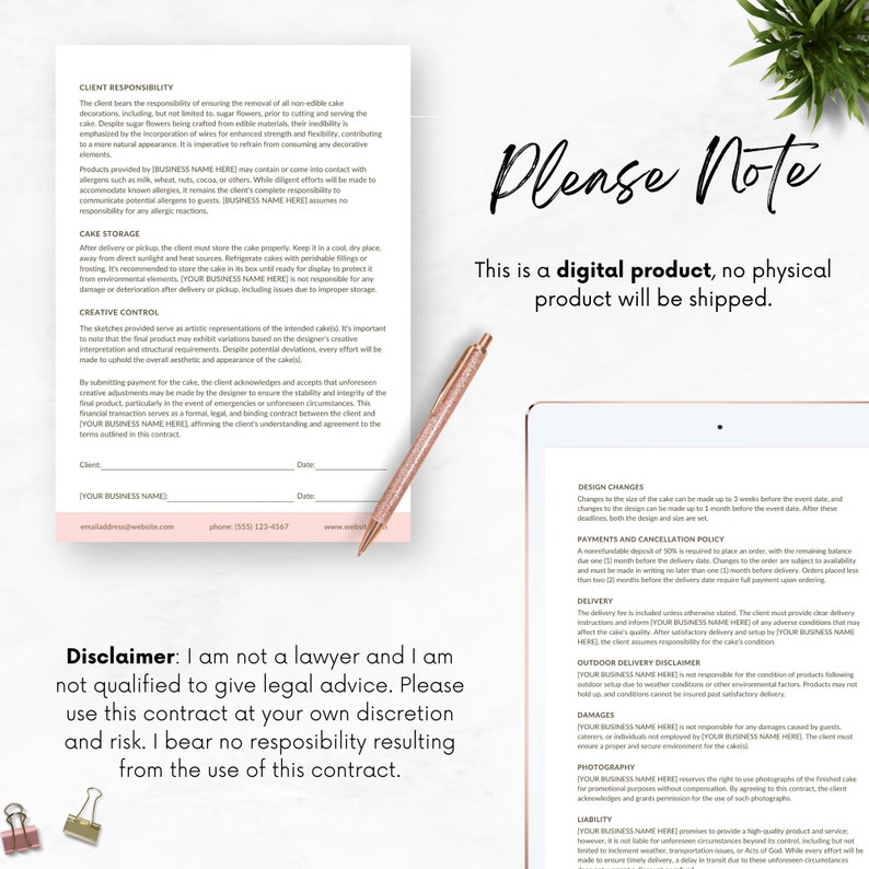 Cake Contract Template, Editable Custom Cake Agreement, Bakery Policy ...