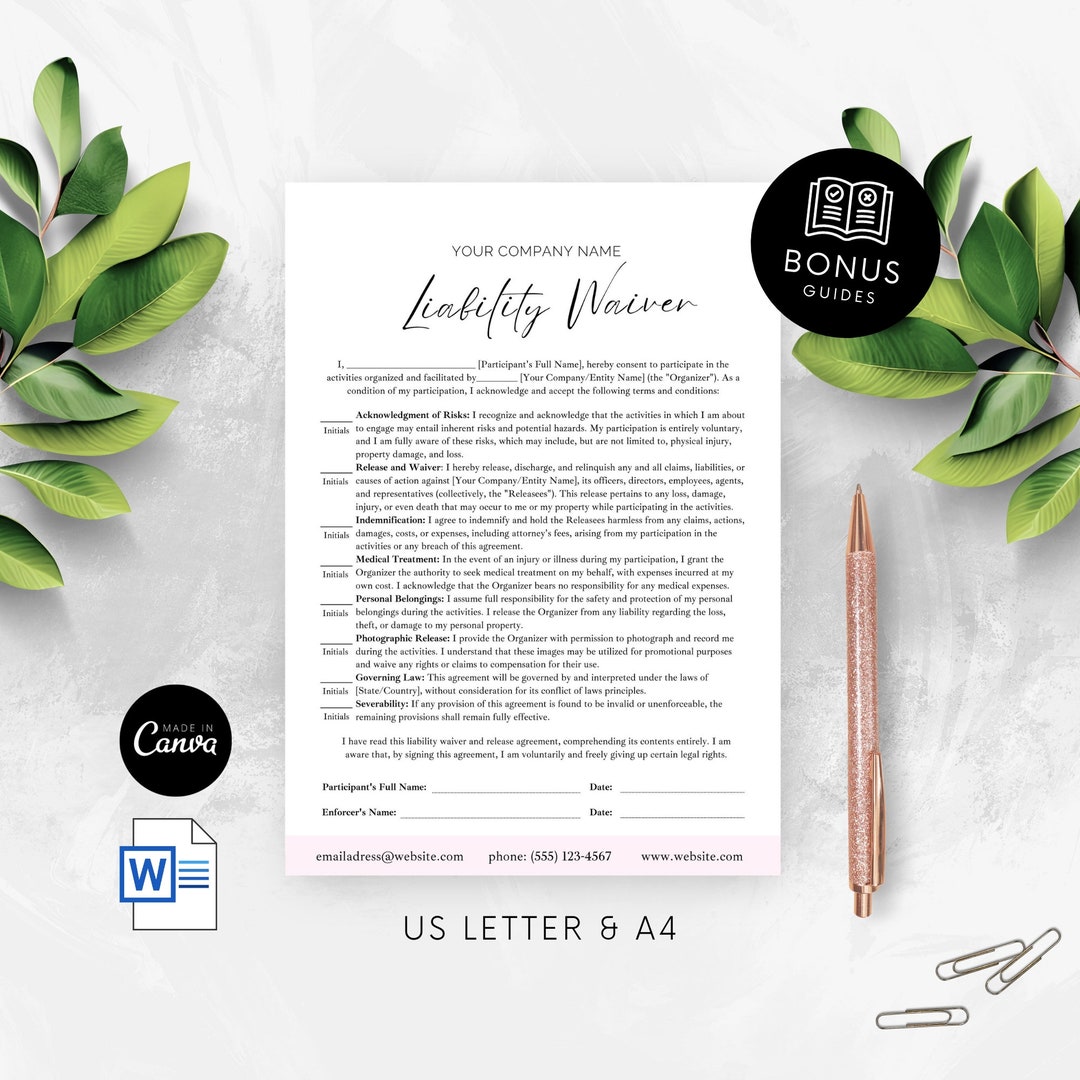 General Liability Waiver Form Risk Acknowledgment All Purpose Legal ...