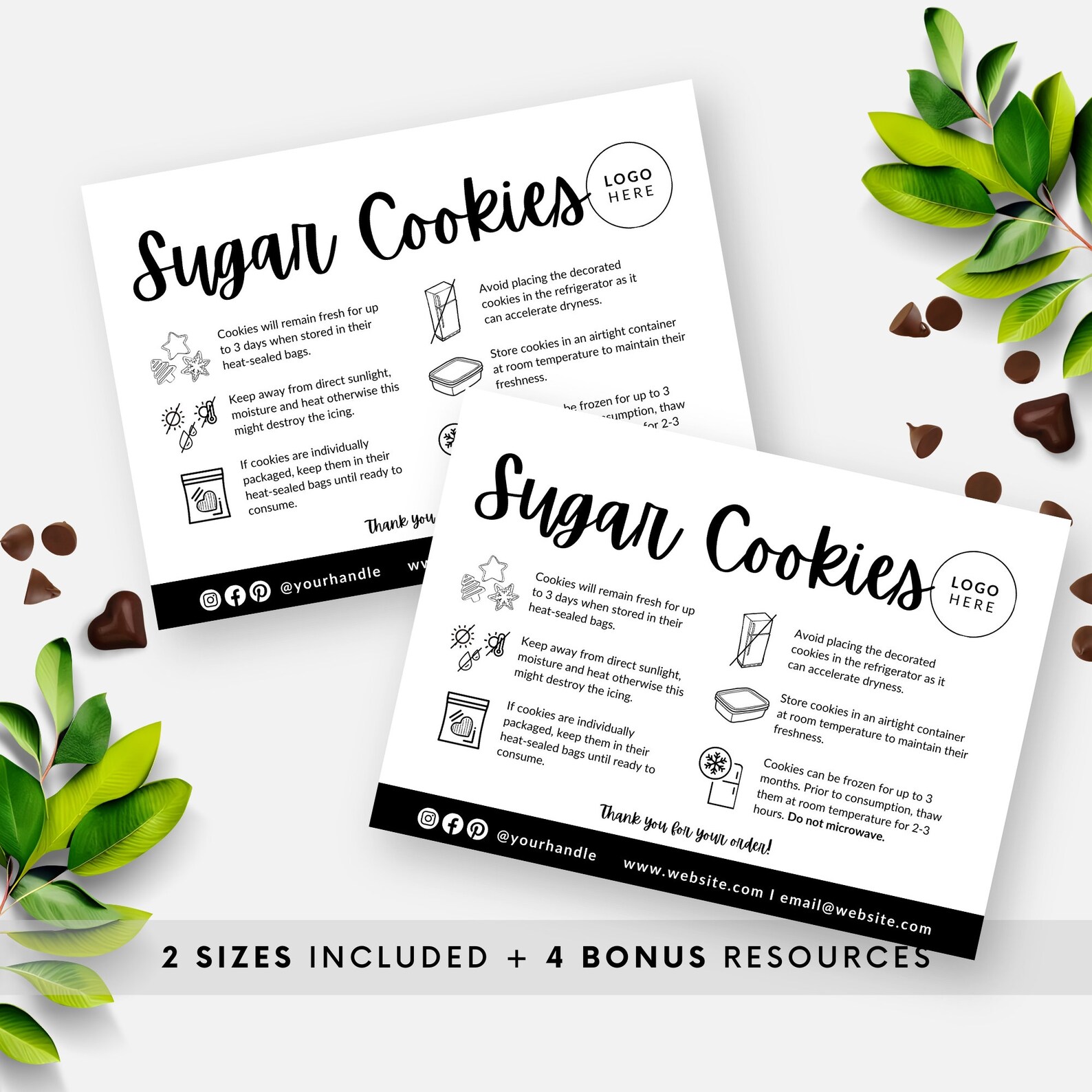 Sugar Cookie Care Card Template, Decorated Cookies Care Instructions ...