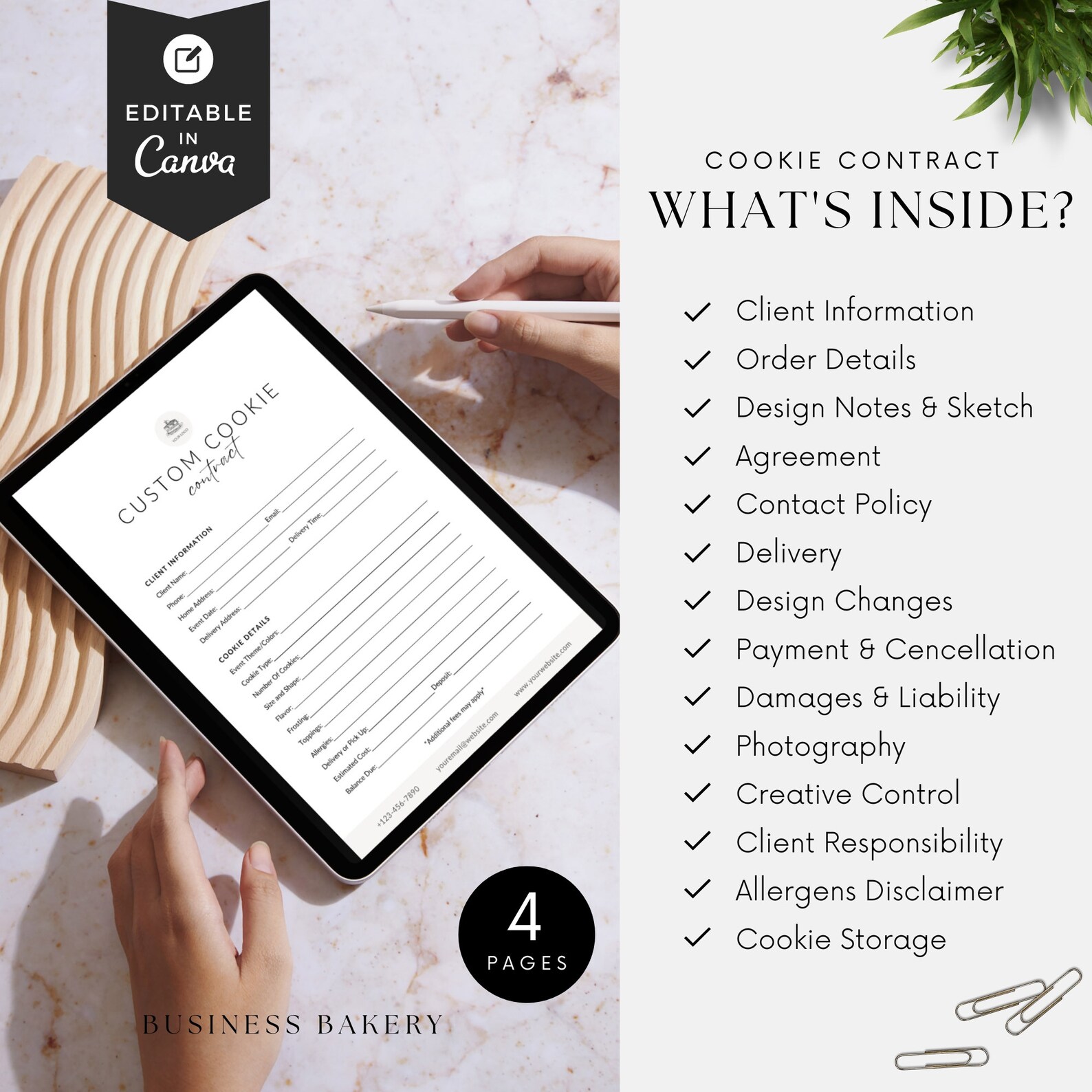 Printable Cookie Contract Template, Editable Bakery Biscuit Agreement ...