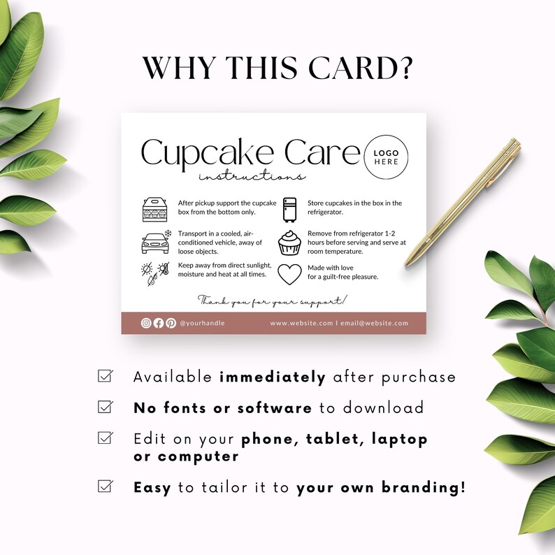 Cupcake Care Card Canva Template, Editable Muffin Care Instructions ...