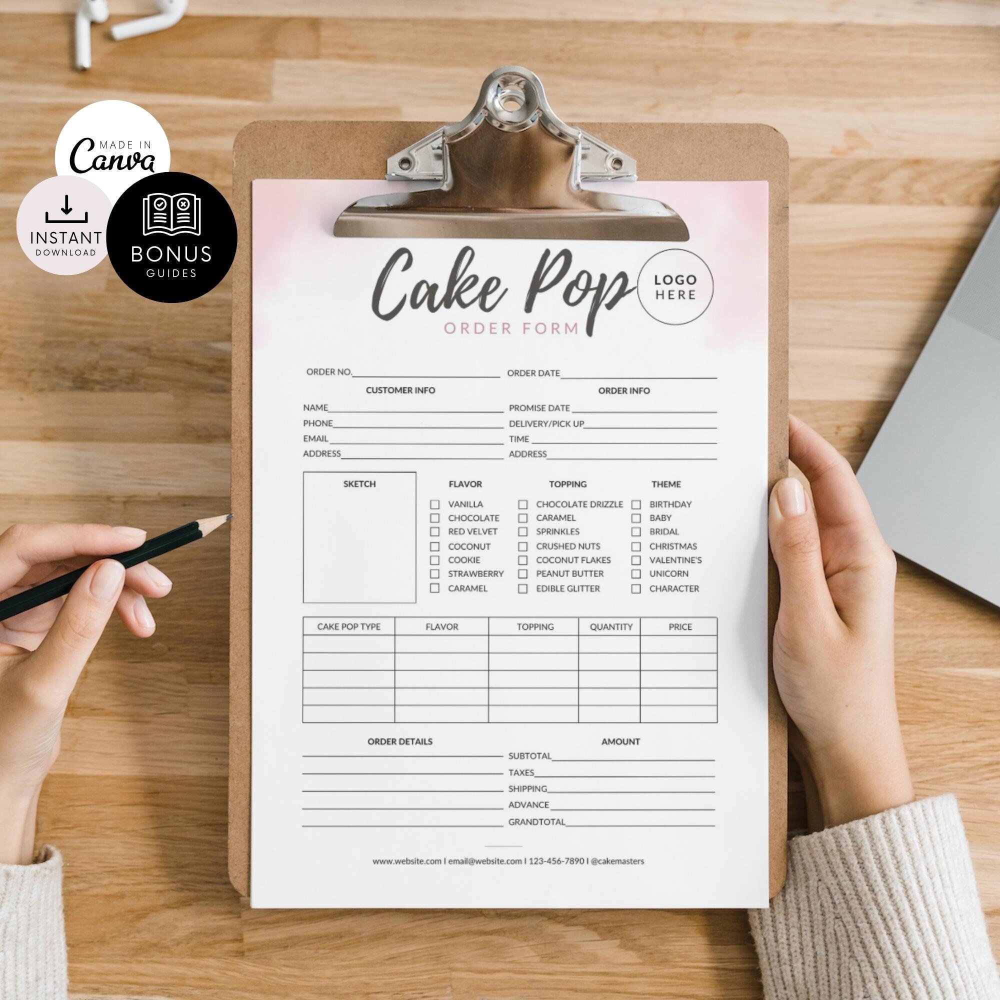 Printable Cakepop Order Form, Cake Pop Templates for Canva, Cakesicles ...