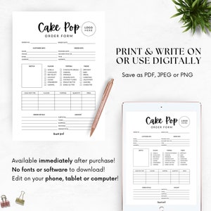 Printable Cakepop Order Form, Cake Pop Templates for Canva, Cakesicles ...