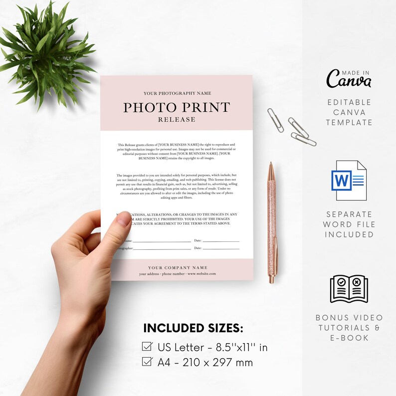 Photo Print Release Form for Photography Client, Editable Canva ...