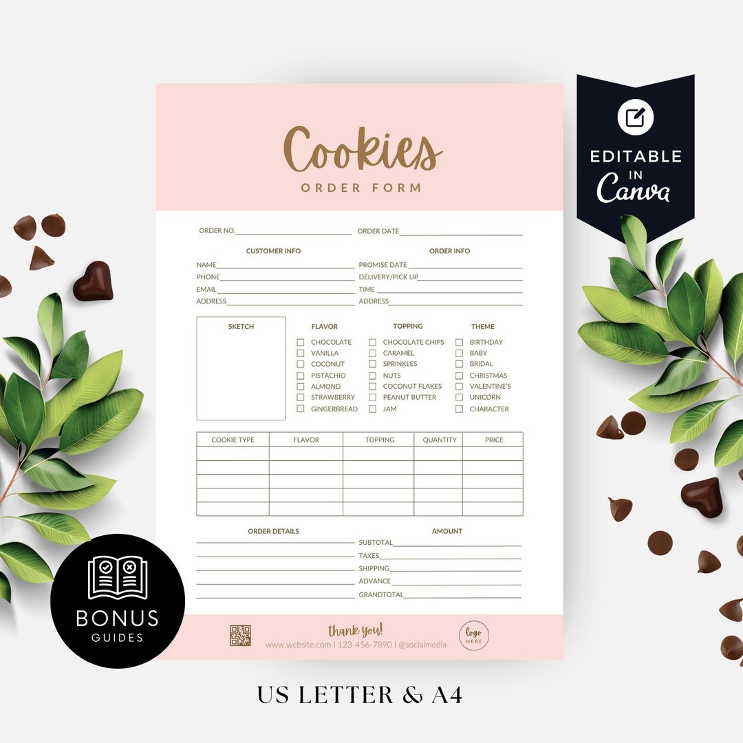 Cookie Order Form Editable Template, Custom Biscuit Purchase Form for ...