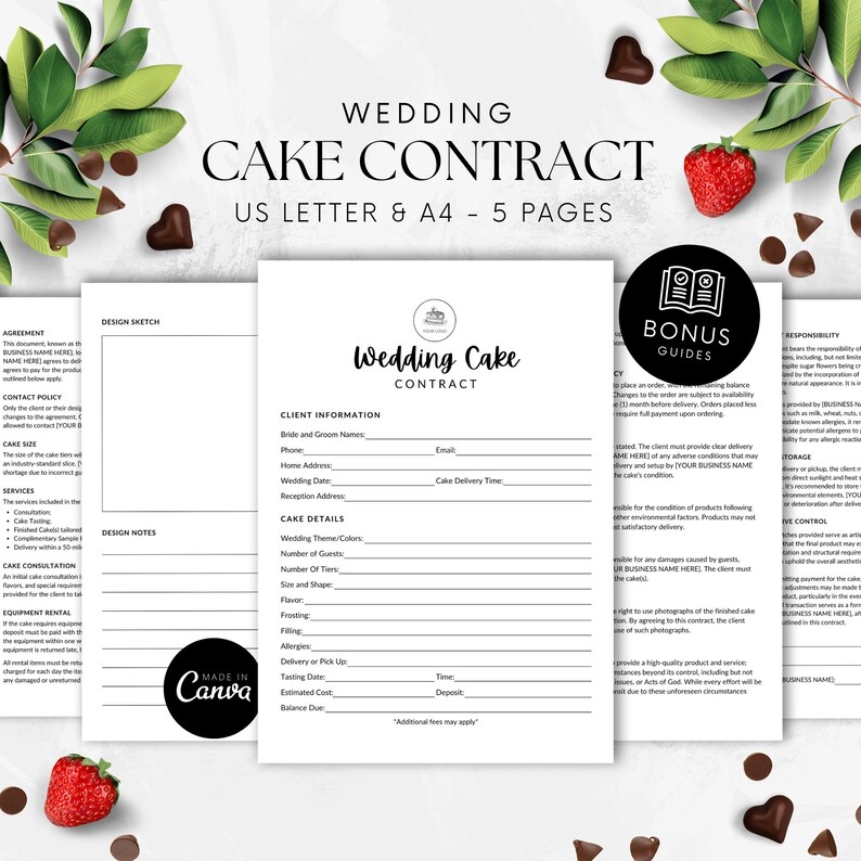 Wedding Contract Cake Template, Editable Bakery Agreement, Printable ...