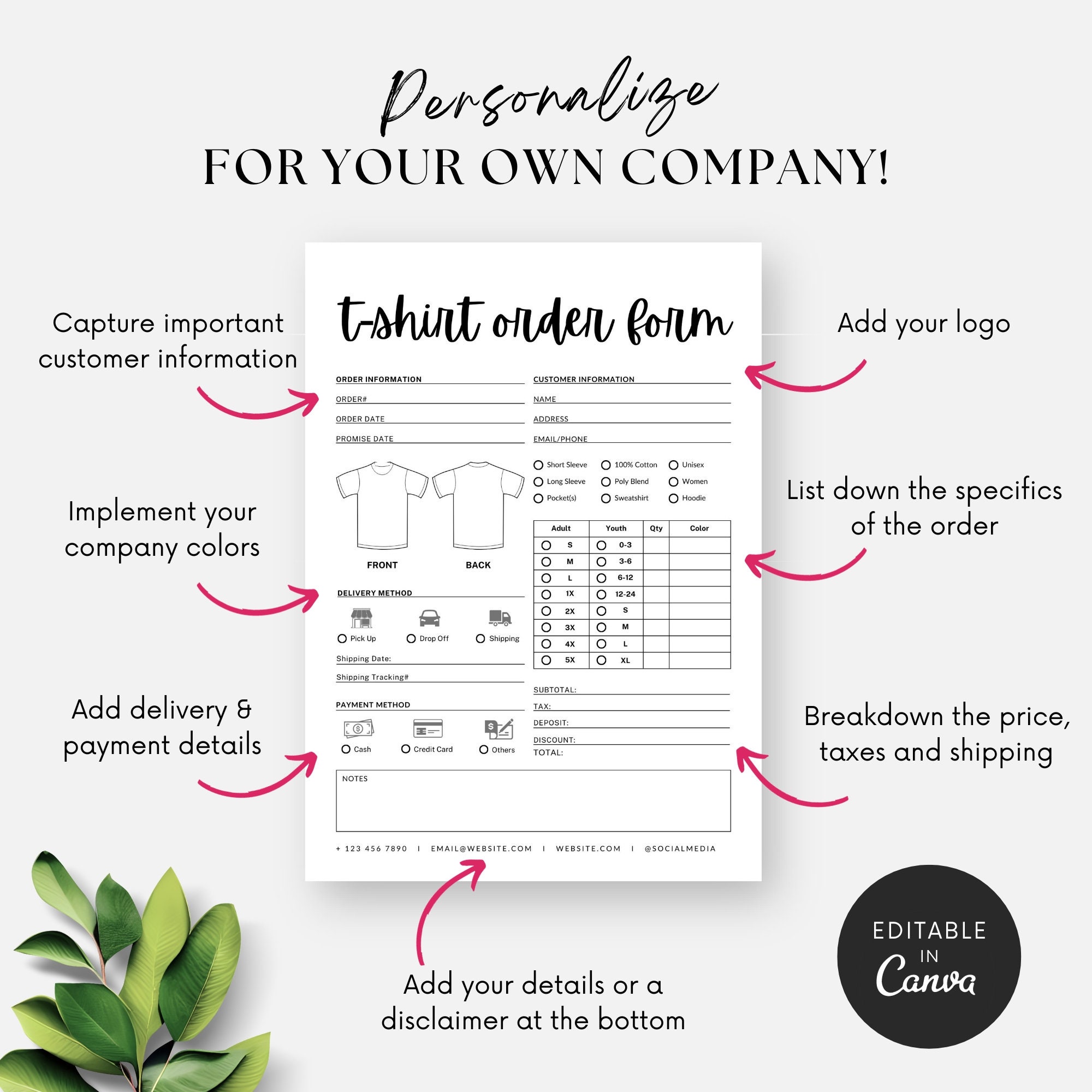 T Shirt Order Sheet Template, Simple Shirt Order Form for Small ...