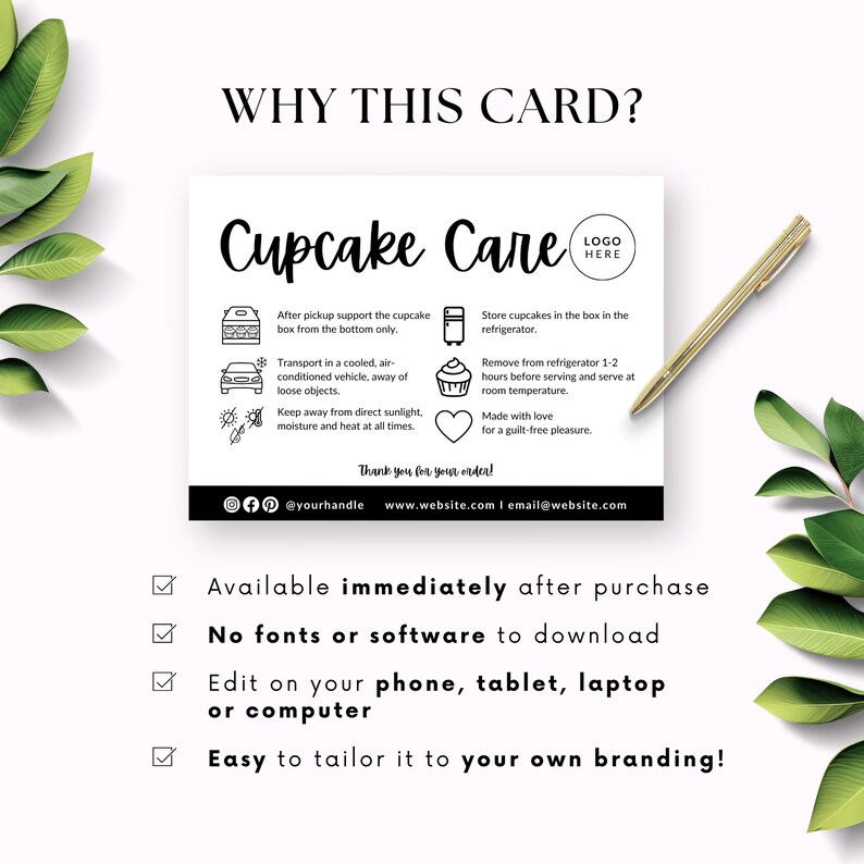 Cupcake Care Card Canva Template, Editable Muffin Care Instructions ...