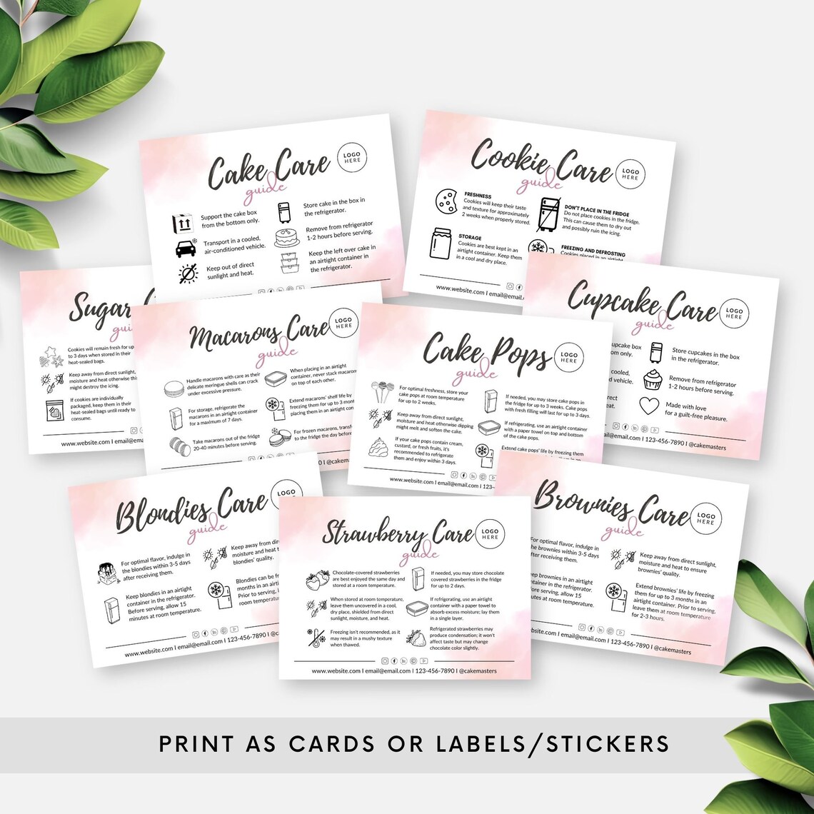 Bakery Care Cards, Cake Care Instructions Card, Home Bakery Templates ...