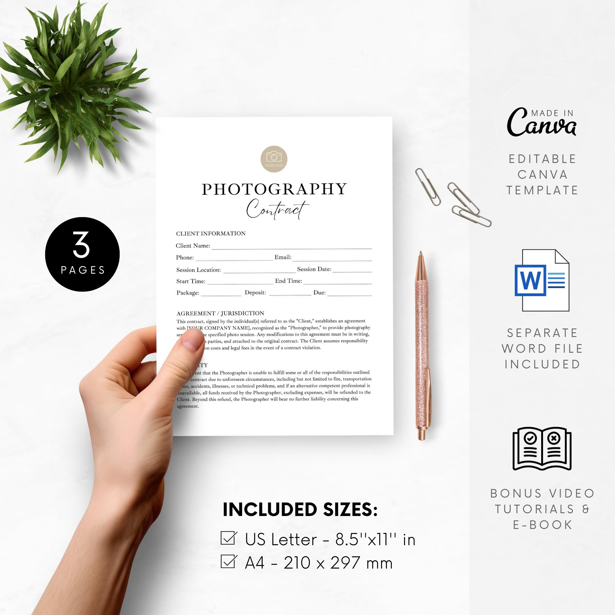 Photography Contract Template for Photographers Form Client Agreement ...