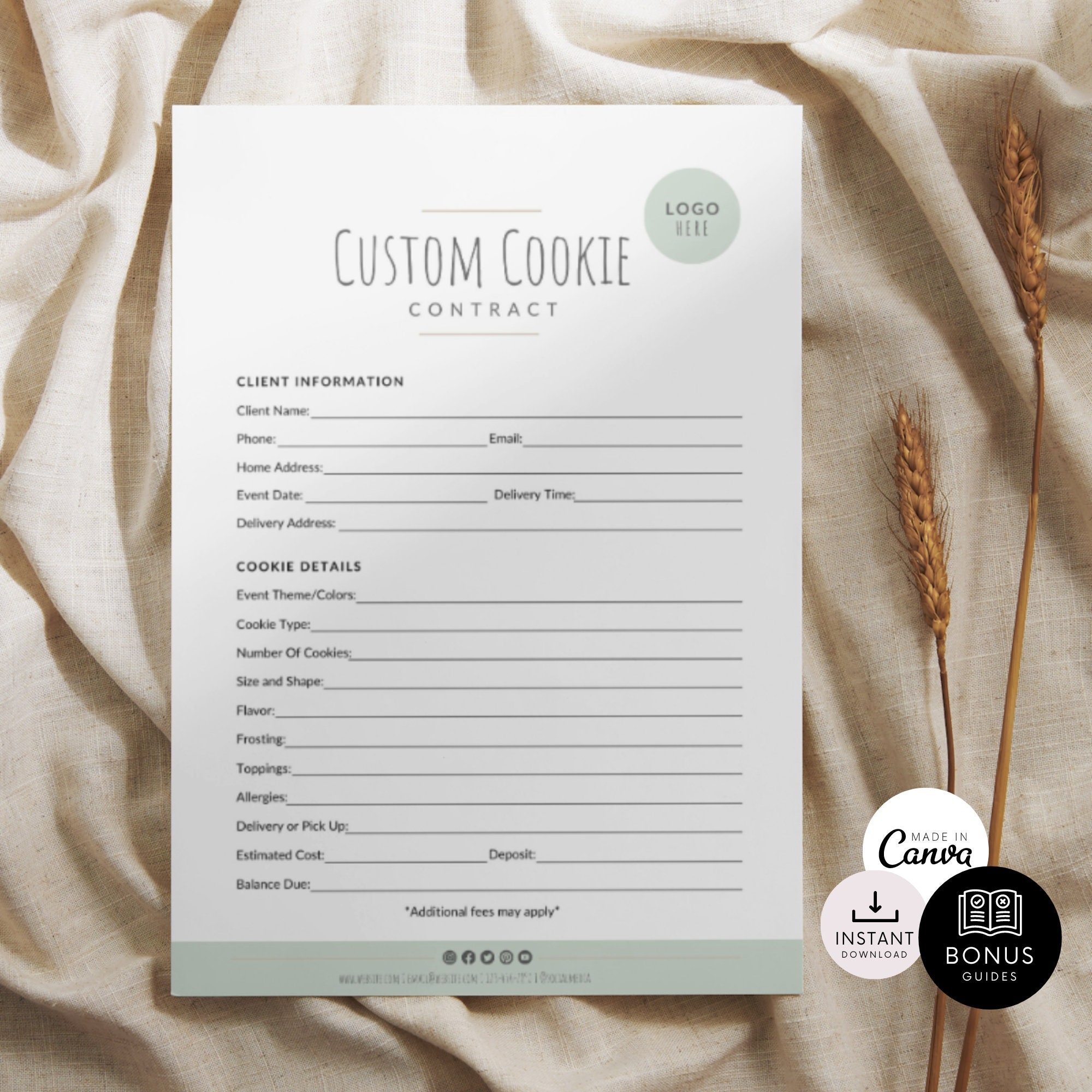 Editable Cookie Contract Template, Printable Bakery Biscuit Agreement ...