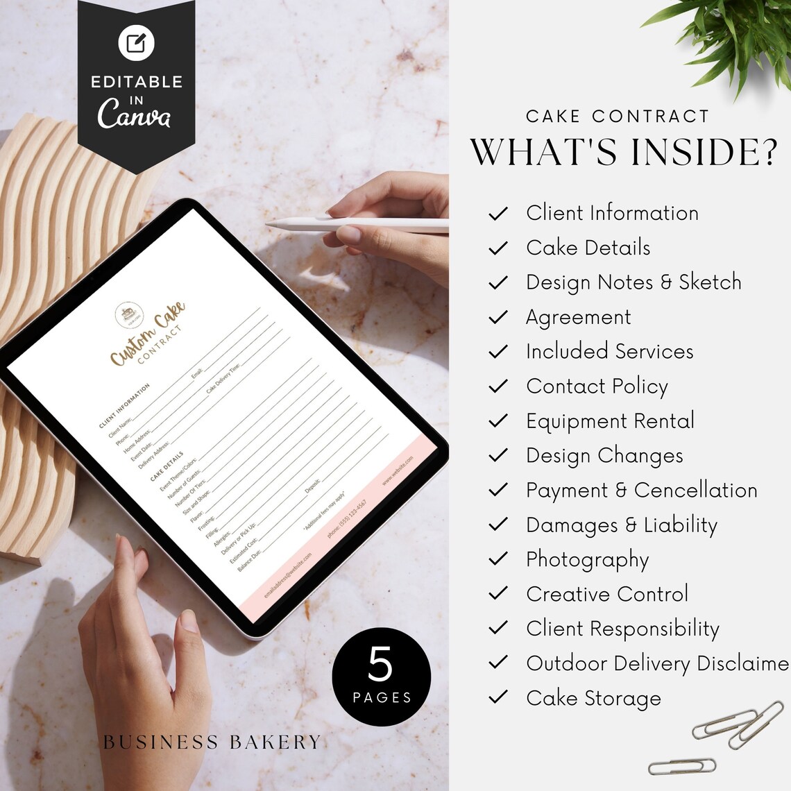 Cake Contract Template, Editable Custom Cake Agreement, Bakery Policy ...