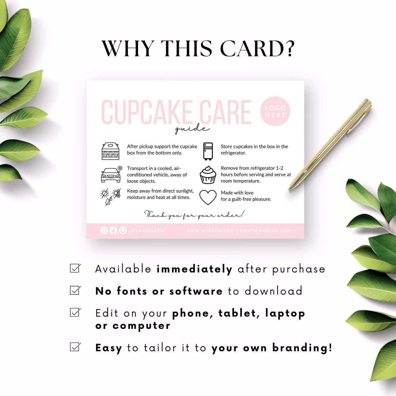 Blush Cupcake Care Card Canva Template, Editable Muffin Care ...