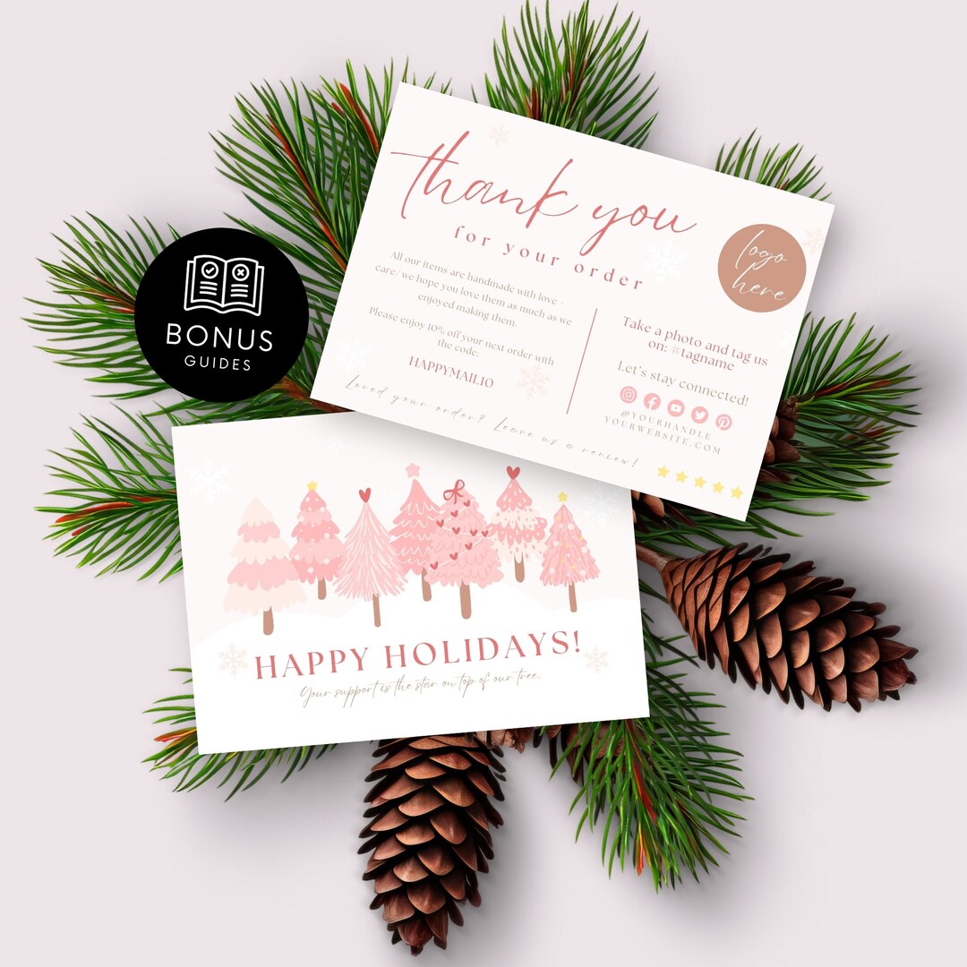 Pink Christmas Thank You Card Small Business Editable Canva Template ...