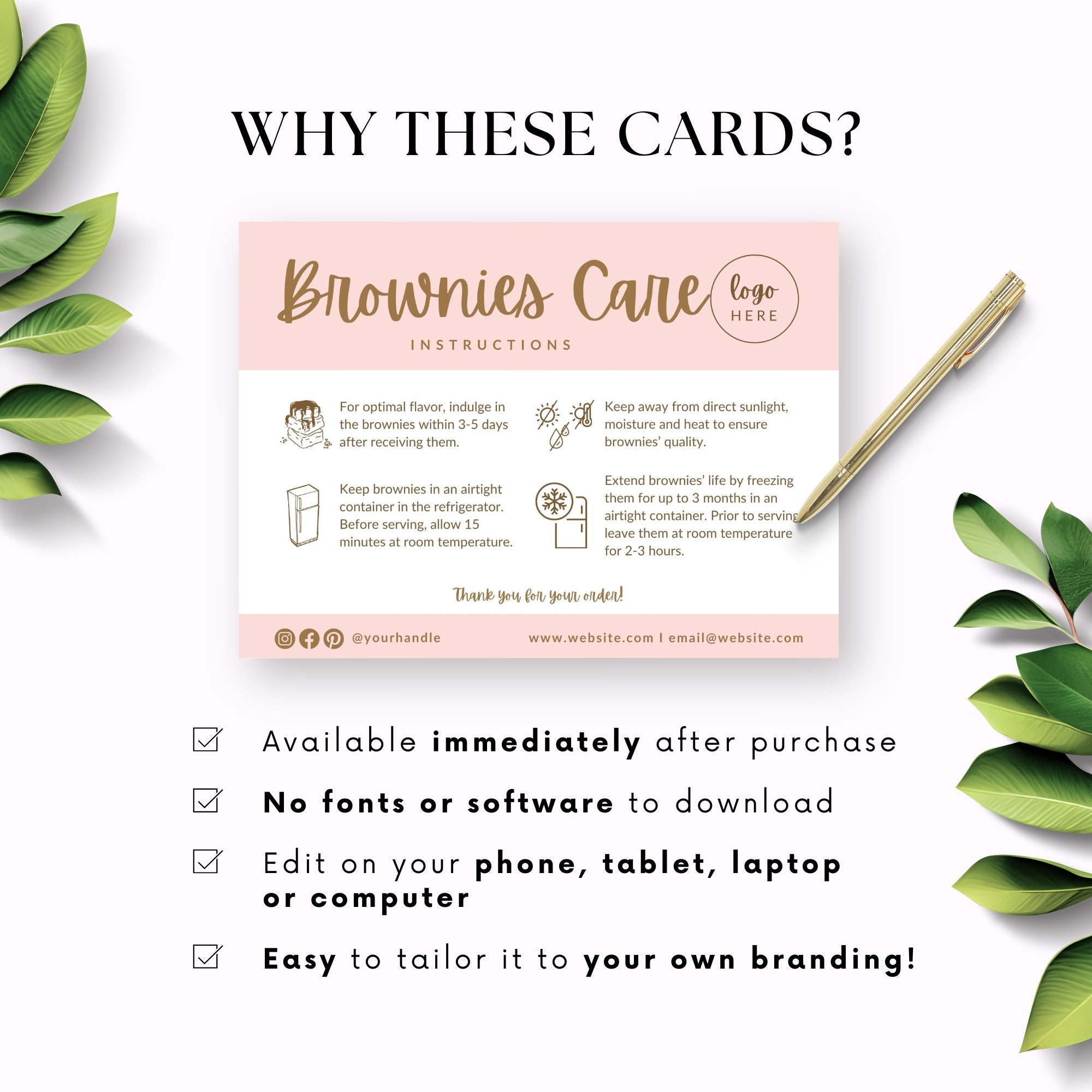 Retro Brownie Care Card Template, Editable Blondie Care Guide ...