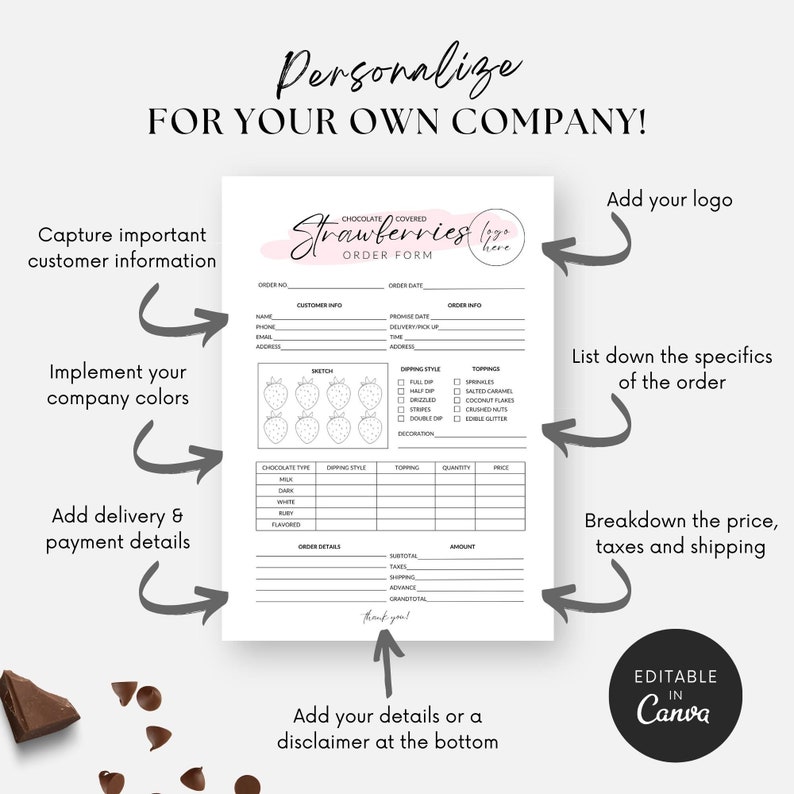 Chocolate Strawberries Order Form Template, Choc Dipped Strawberry ...