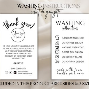 Editable T Shirt Washing Instructions Card Template Printable Clothing ...