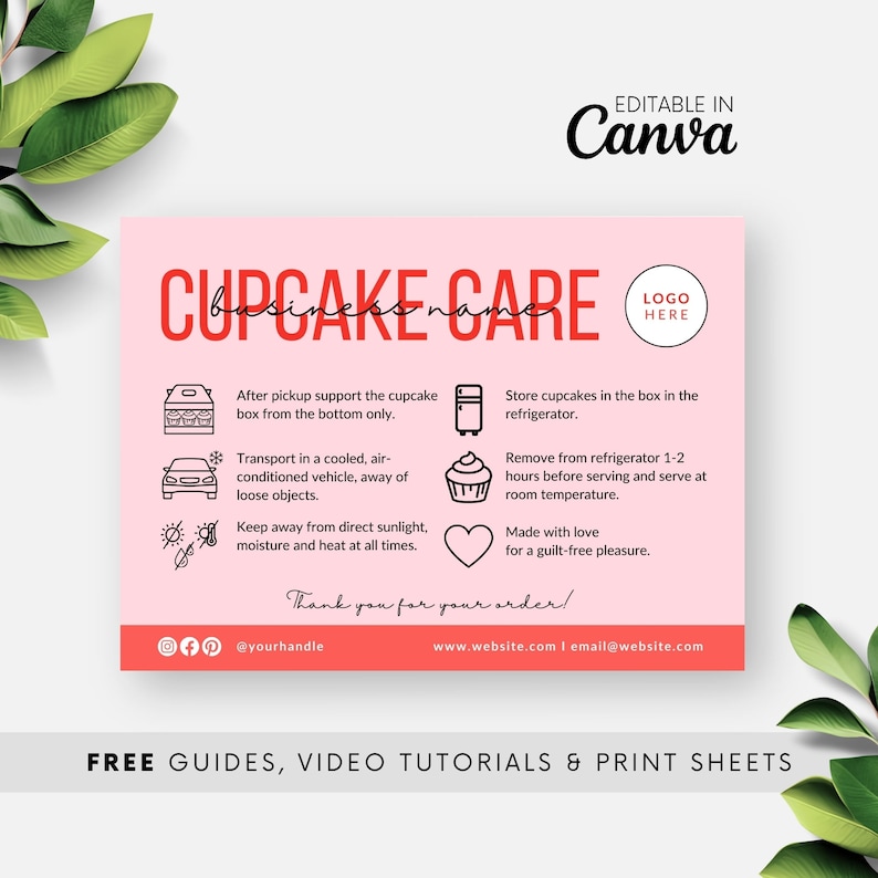 Cupcake Care Card Canva Template, Editable Muffin Care Instructions ...