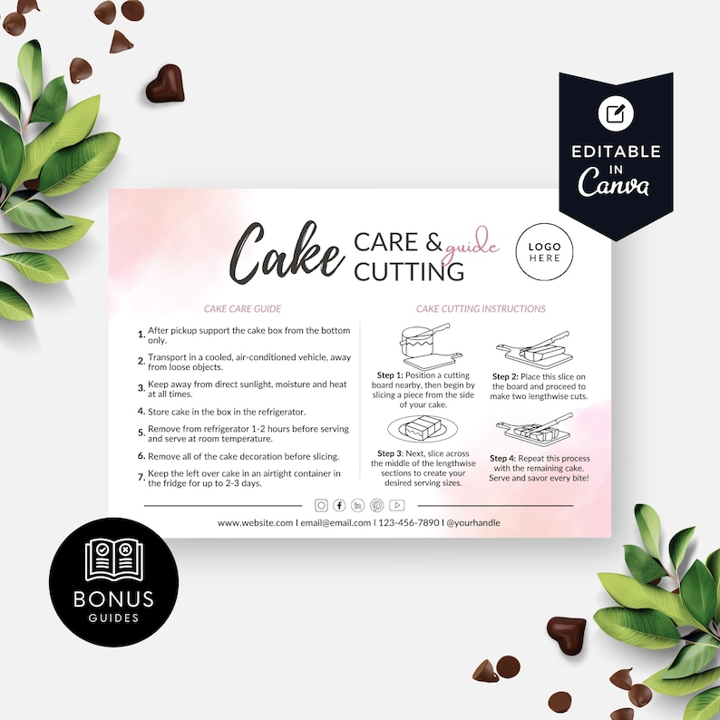 Cake Care and Cutting Guide Card, Printable Serving Instructions ...