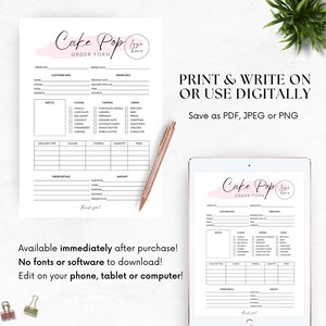 Printable Cakepop Order Form, Cake Pop Templates for Canva, Cakesicles ...