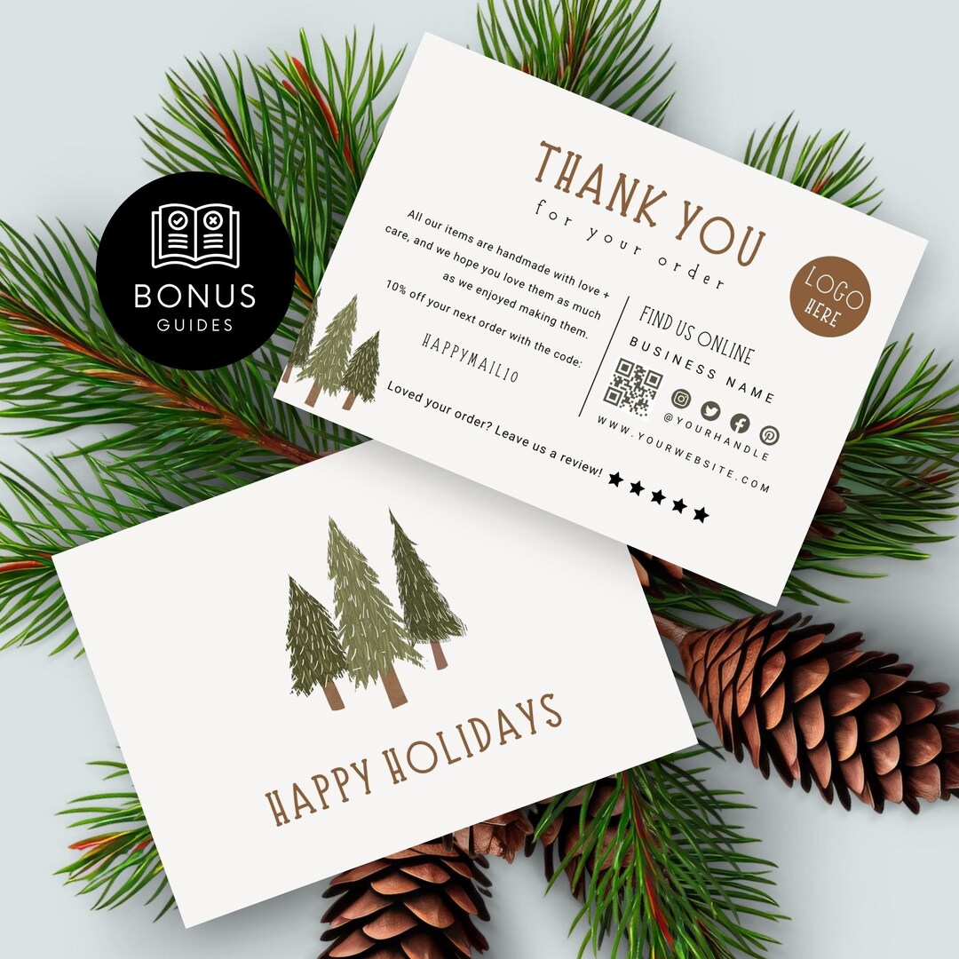 Boho Christmas Thank You Card Small Business DIY Holiday Printable ...
