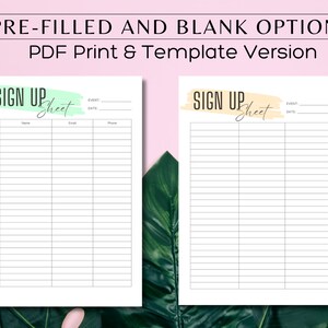 Editable Sign up Sheet I Sign up Template I Registration Sign up I A4 ...