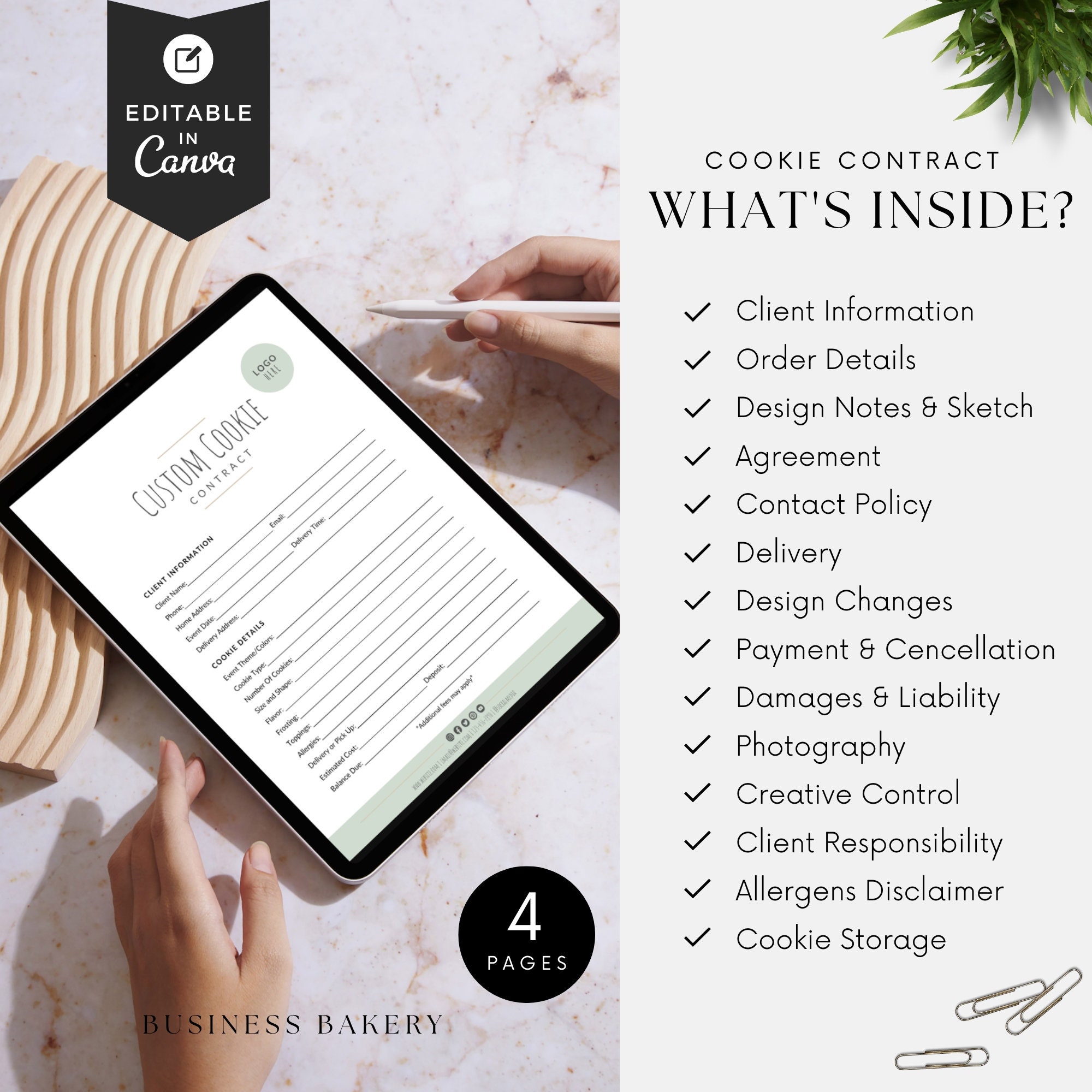 Editable Cookie Contract Template, Printable Bakery Biscuit Agreement ...