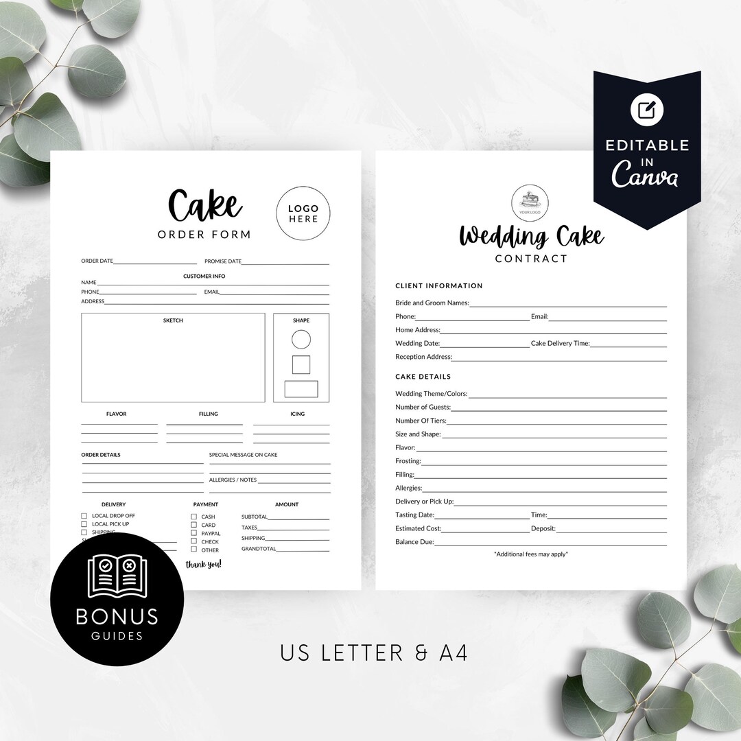 Wedding Cake Contract Template, Editable Cake Order Form, Custom Bakery ...